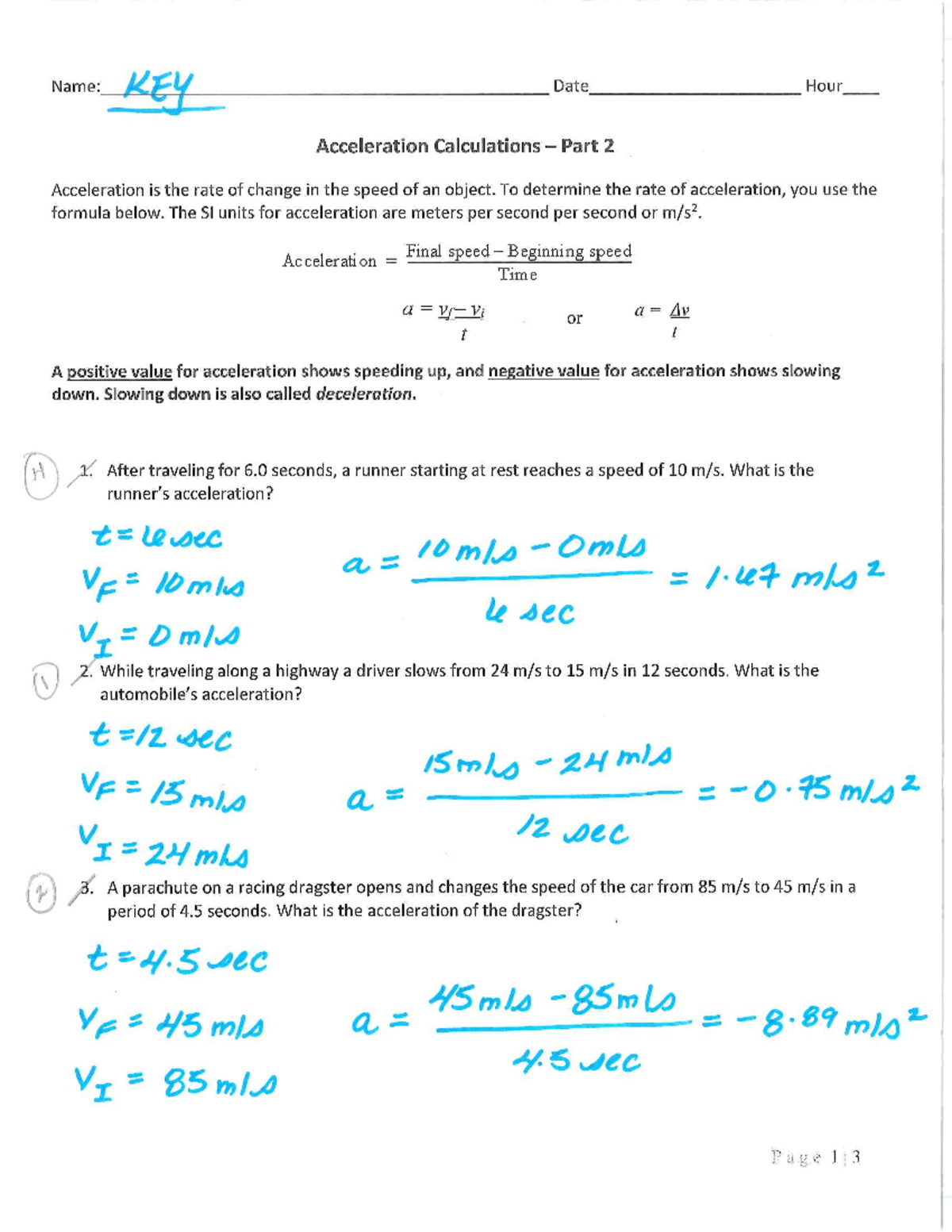 Acceleration calculations part 2 key - 101 - Studocu