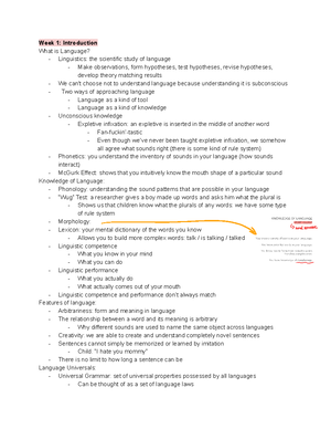 Ling 1 midterm + final study guide - Week 1: Introduction to Linguistics Linguistics = the - Studocu