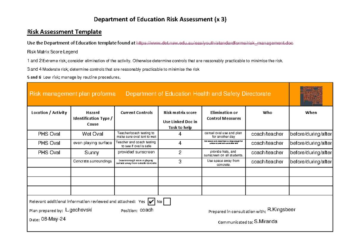 Department of Education Risk Assessment 2 - nsw.edu/eas/youth ...