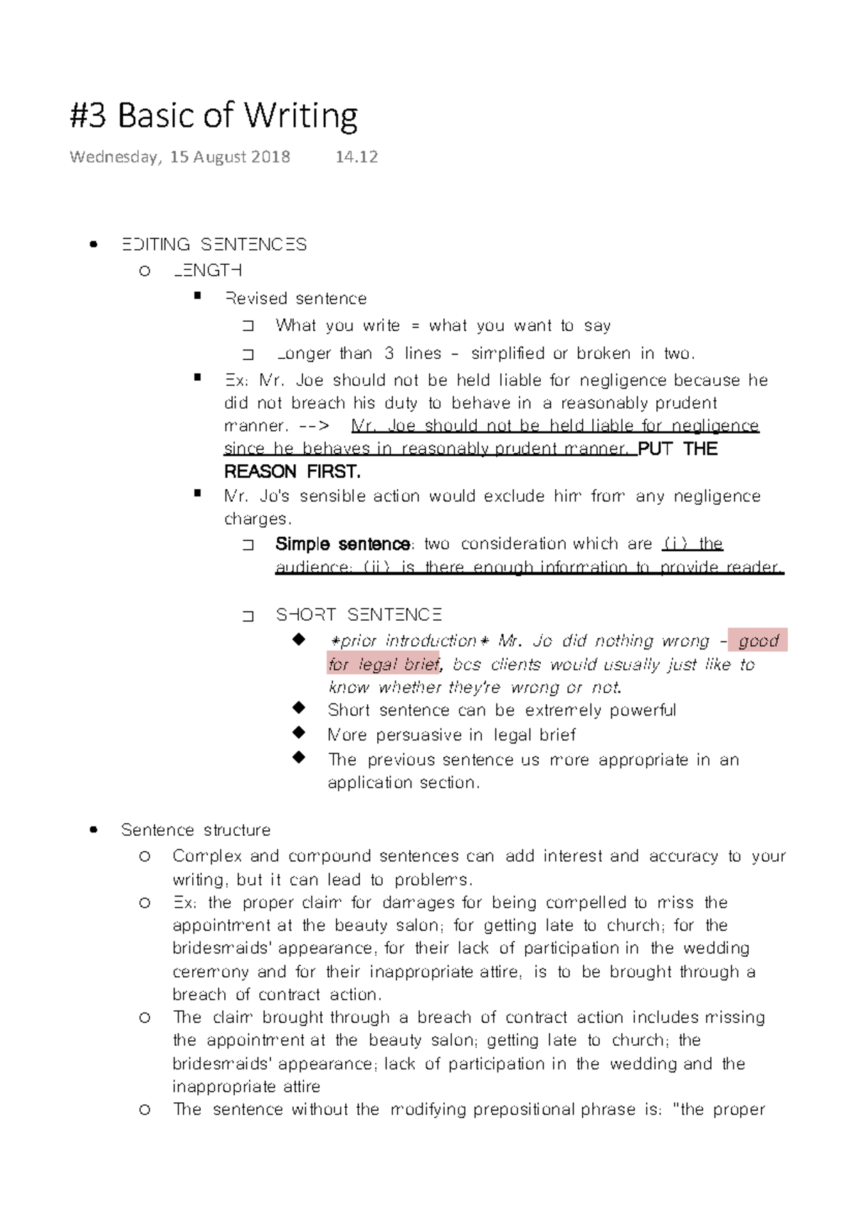 Basic of Writing 2 - Lecture notes 1-3 - Basic of Writing Wednesday, 15 ...