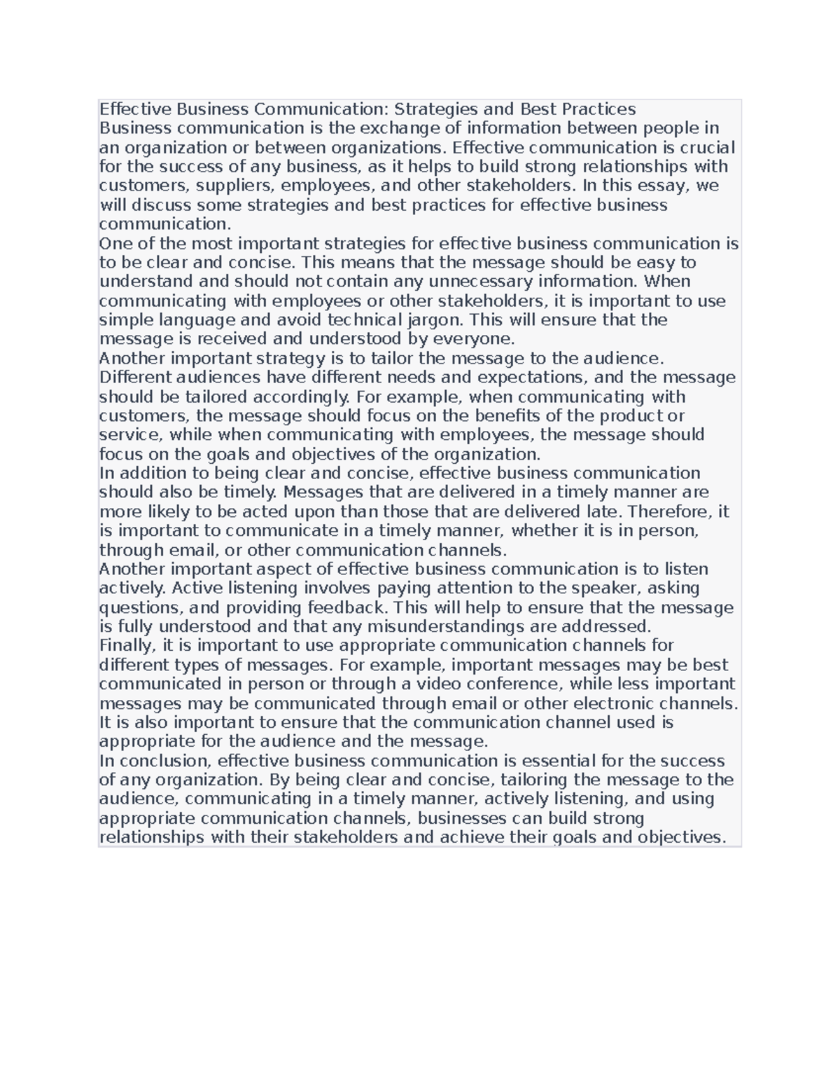 Bussines comm - Effective Business Communication: Strategies and Best ...