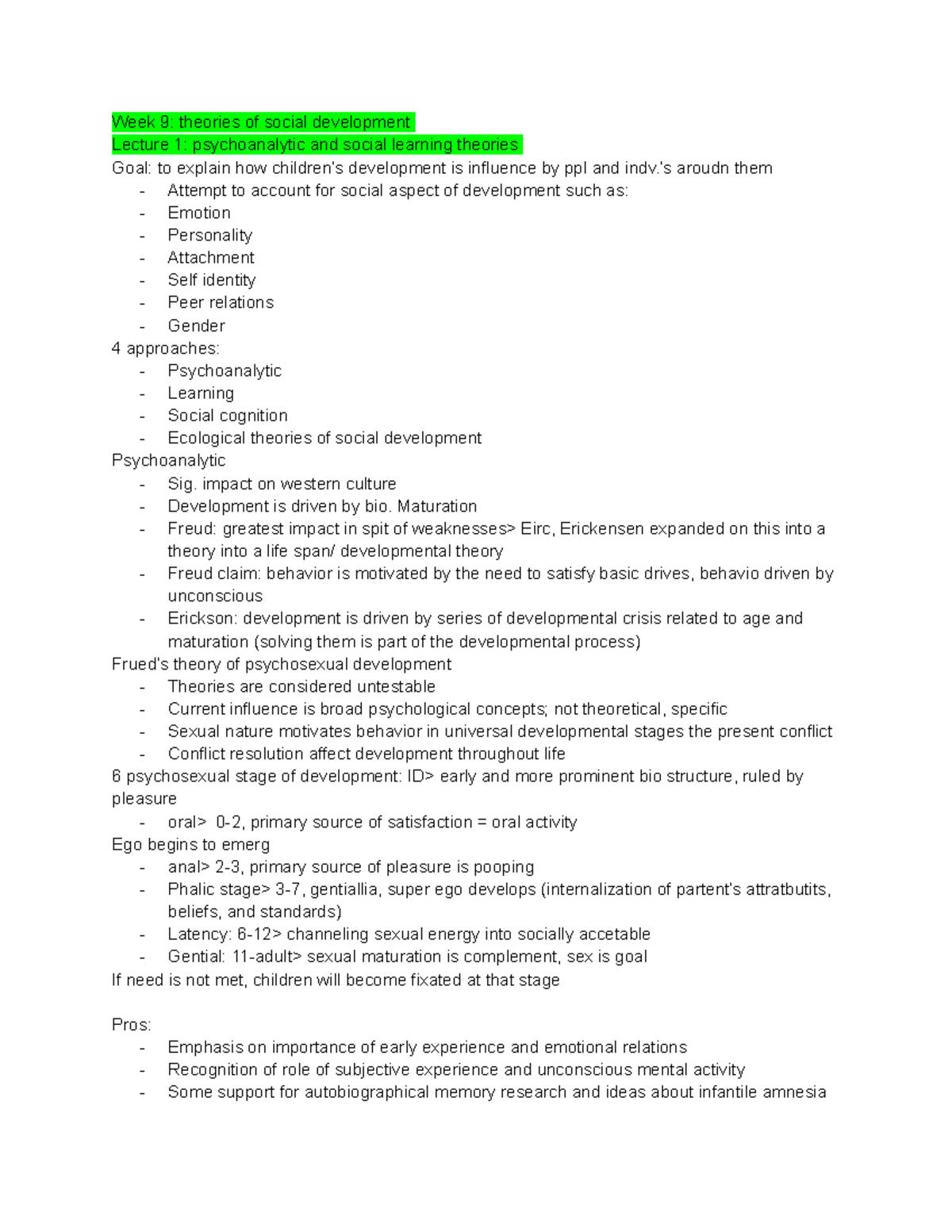 Developmental pscy week 9 notes theories of social development - Week 9 ...