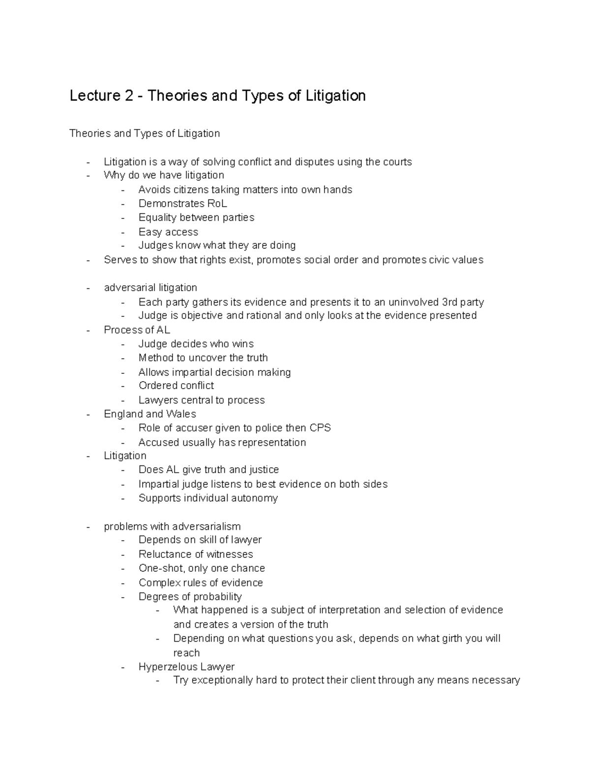 Lecture 2 - Theories and Types of Litigation - Lecture 2 - Theories and ...