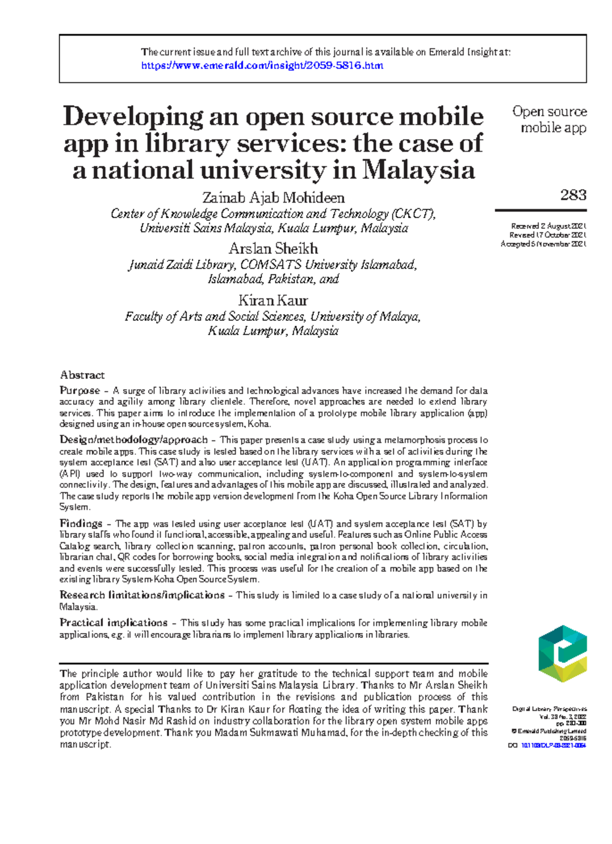 Artikel 1 IMl651 - example of article - Developing an open source ...