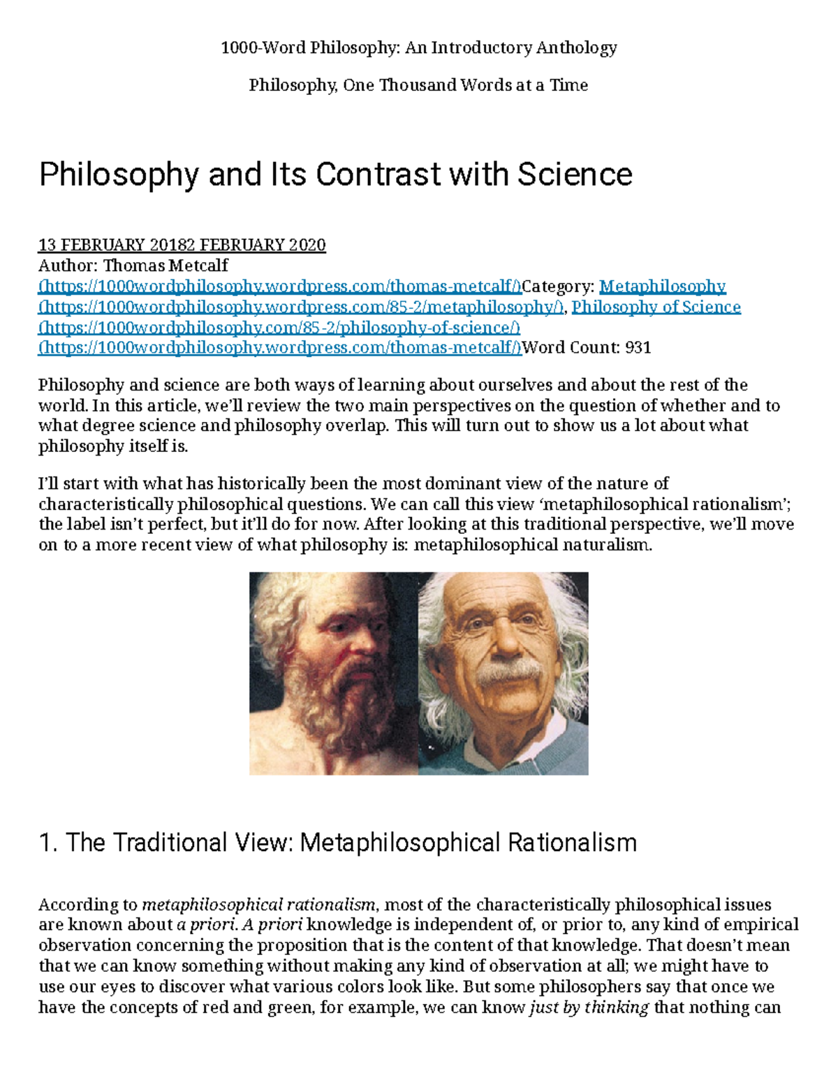 Philosophy and Its Contrast with Science – 1000-Word Philosophy An ...