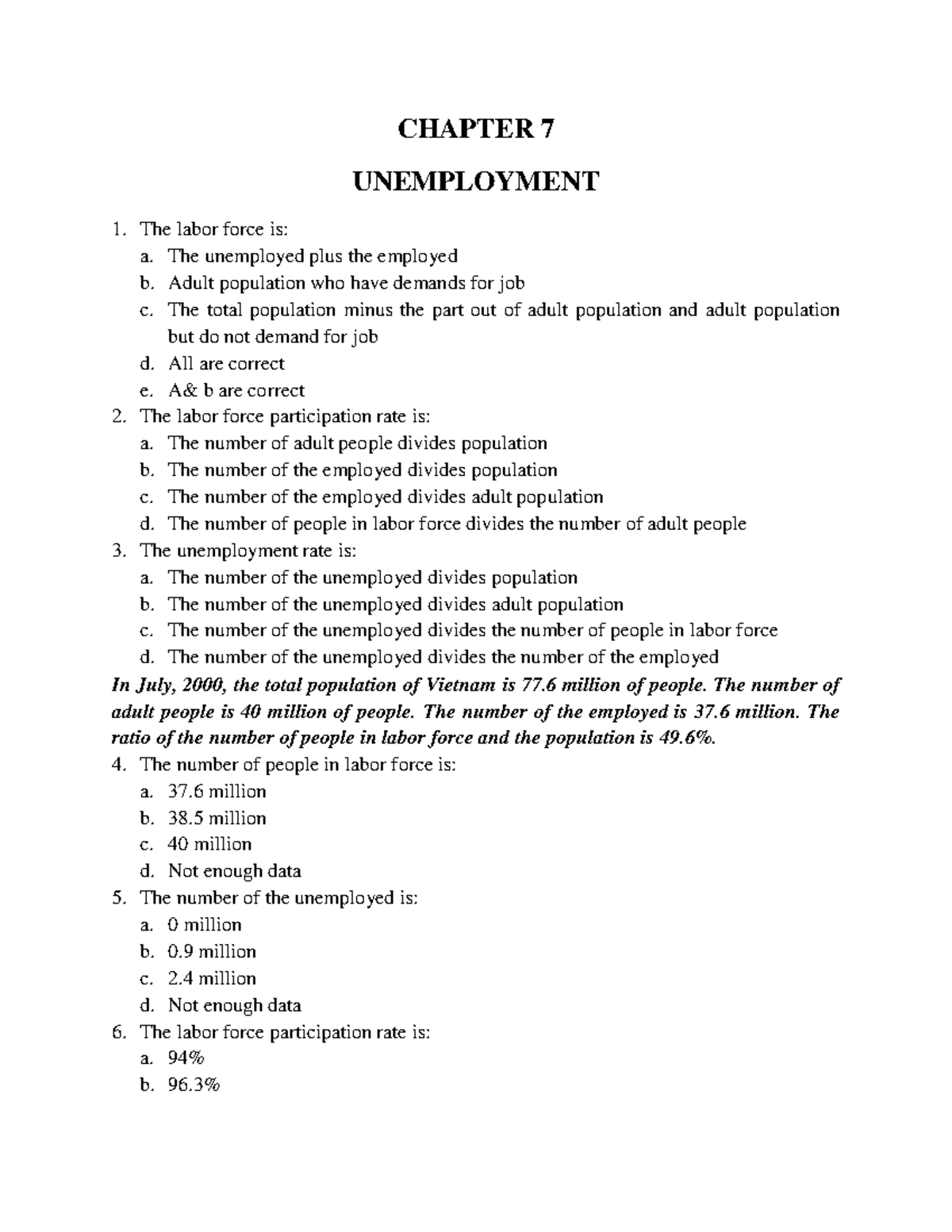 Exercise - C8 - practice materials - CHAPTER 7 UNEMPLOYMENT The labor ...