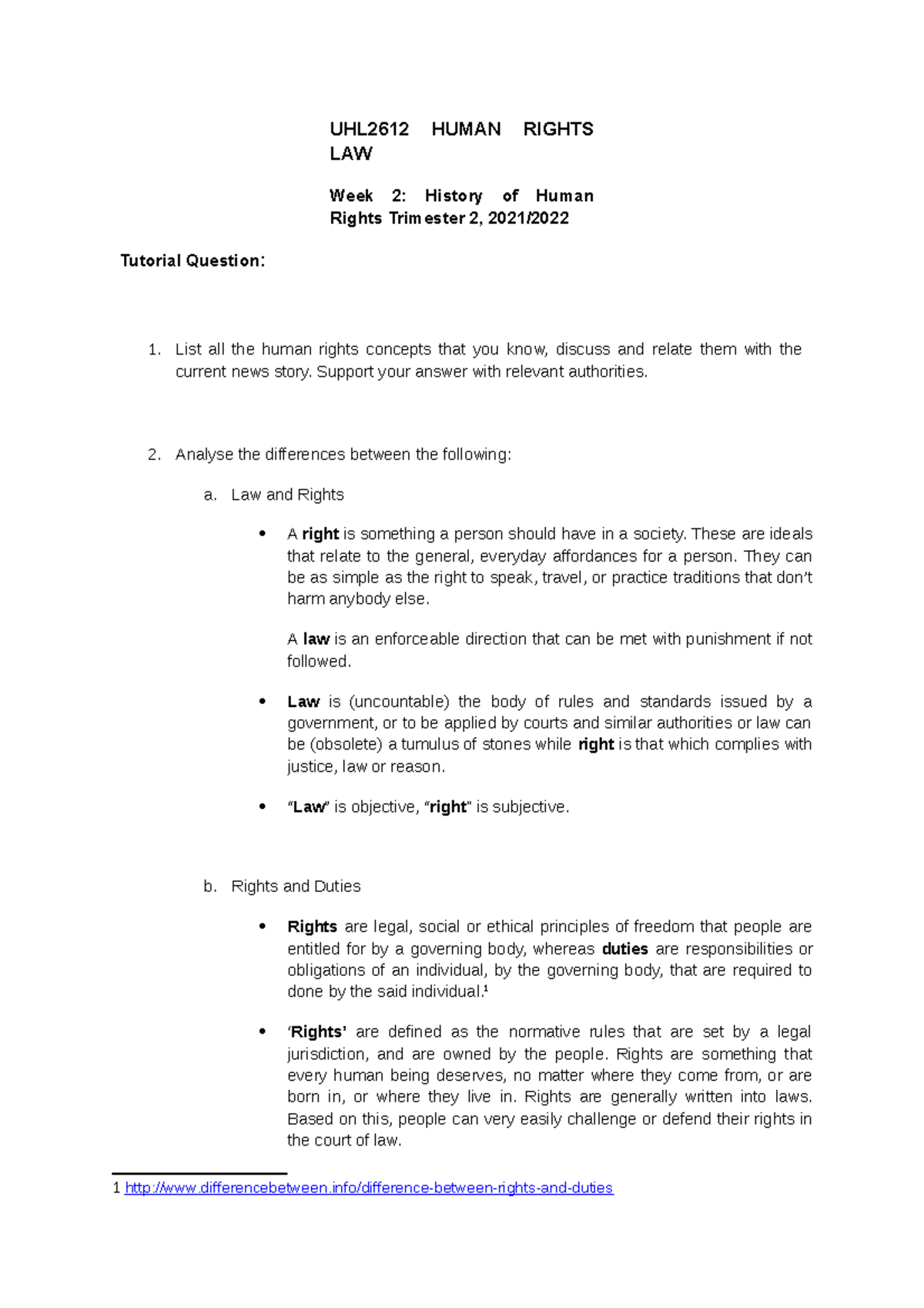 (W2) History of Human Rights - UHL2612 HUMAN RIGHTS LAW Week 2: History ...