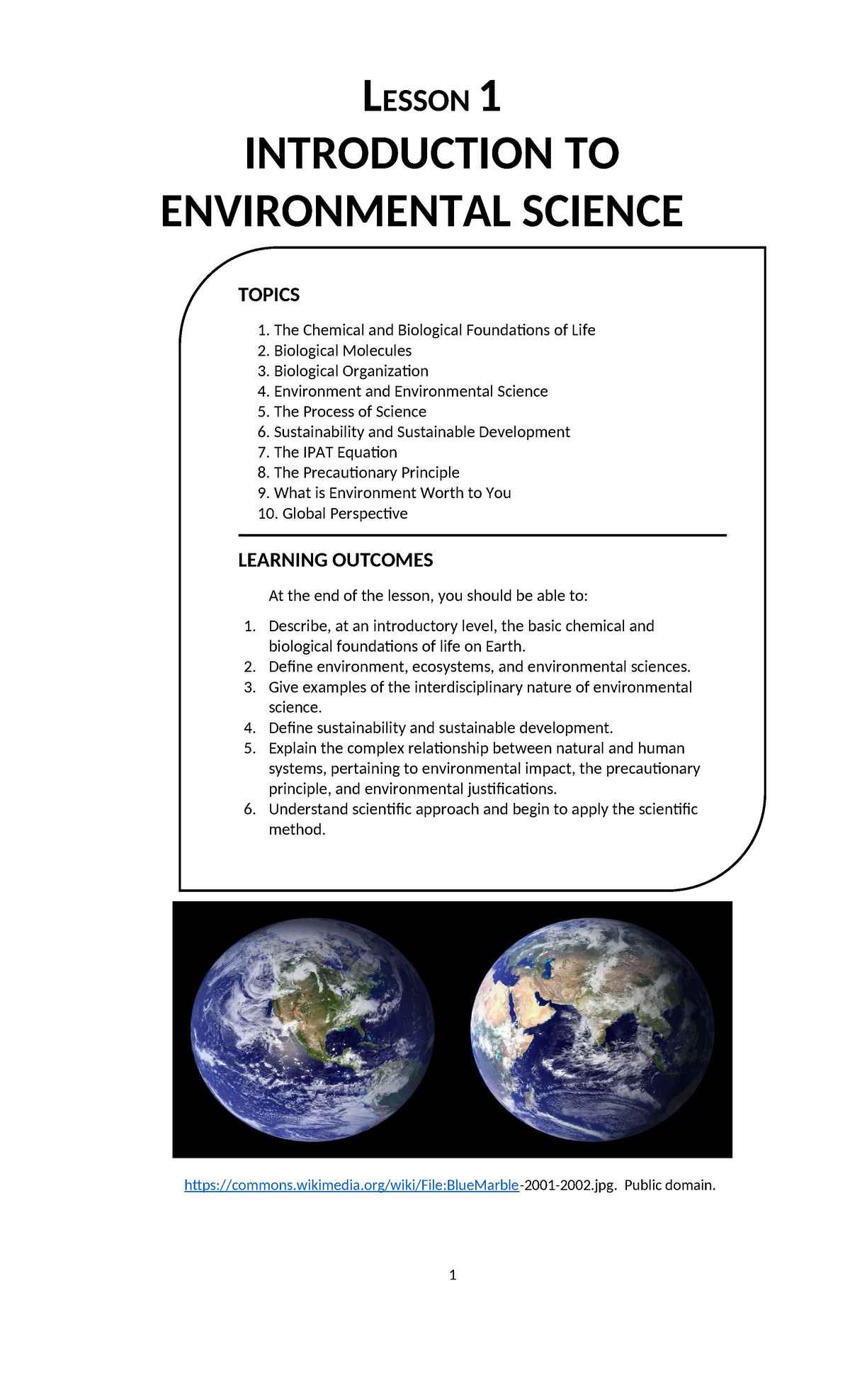 Lesson I Introduction to Environmental Science - commons.wikimedia/wiki ...