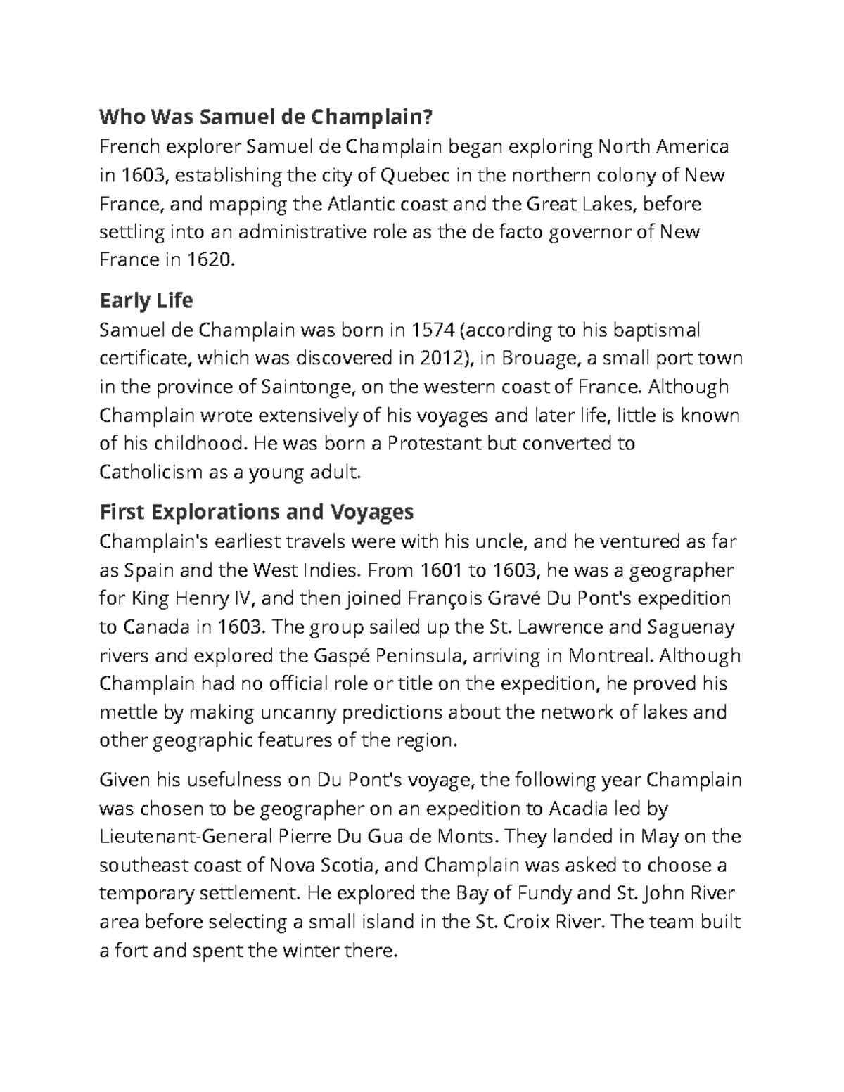 Samuel De Champlain Notes - Who Was Samuel de Champlain? French ...