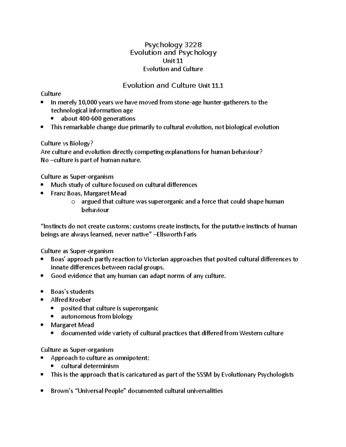 Unit 11 - unit 11 - Psychology 3228 Evolution and Psychology Unit 11 ...