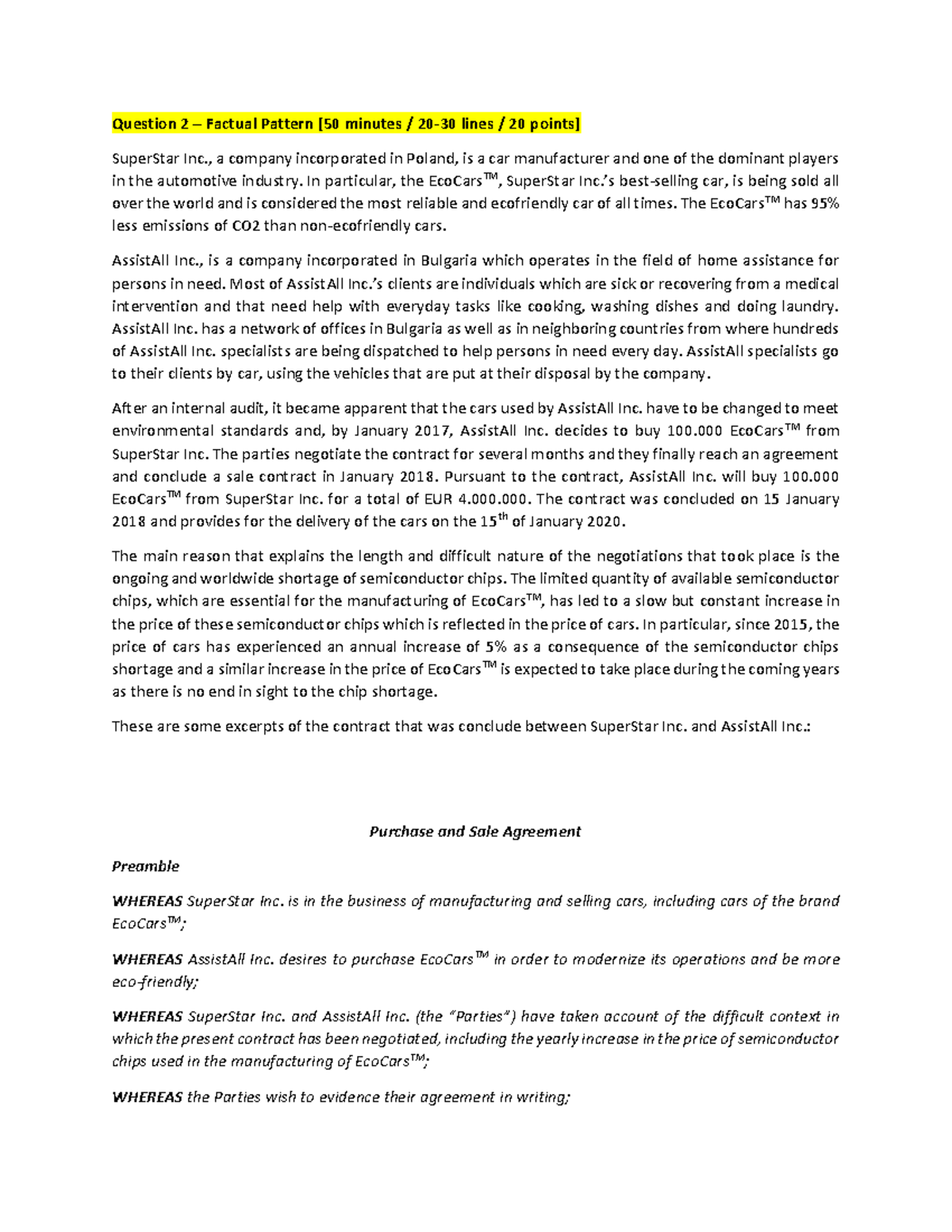 Practical 1 - EXERCICES POUR INTRA - Question 2 – Factual Pattern [50 ...