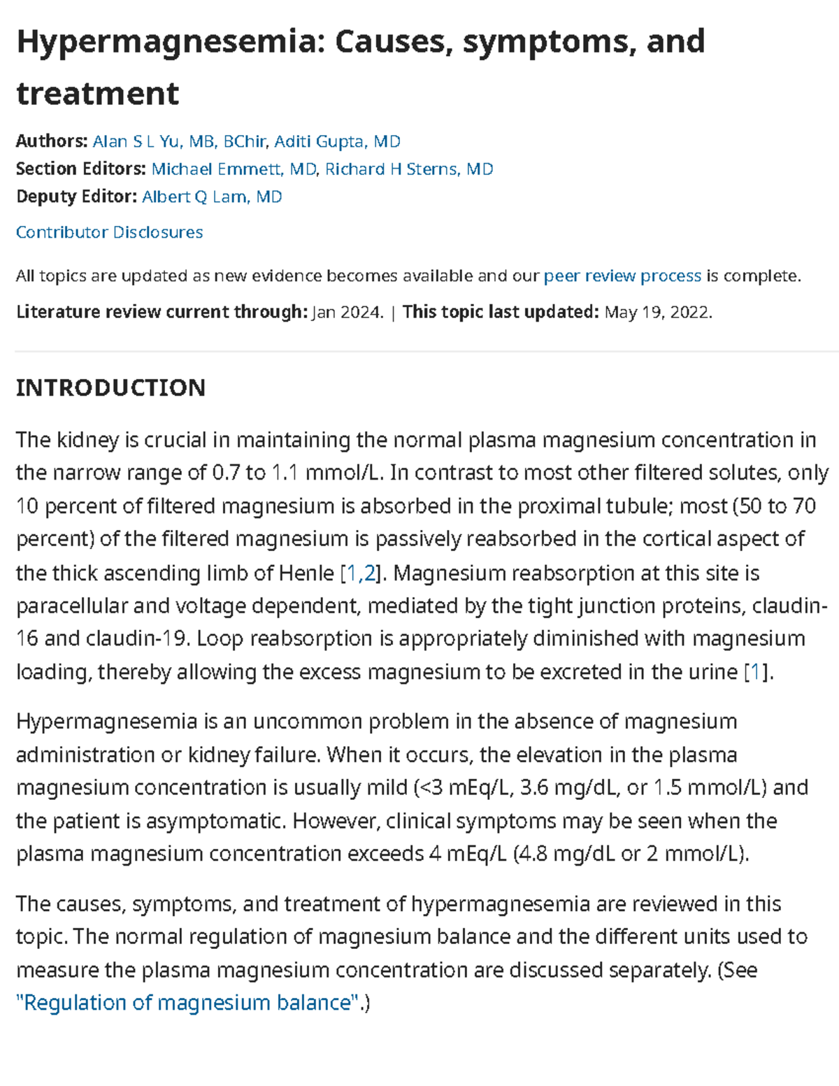Hipermagnesemia - Extraido de up todate - Hypermagnesemia: Causes ...
