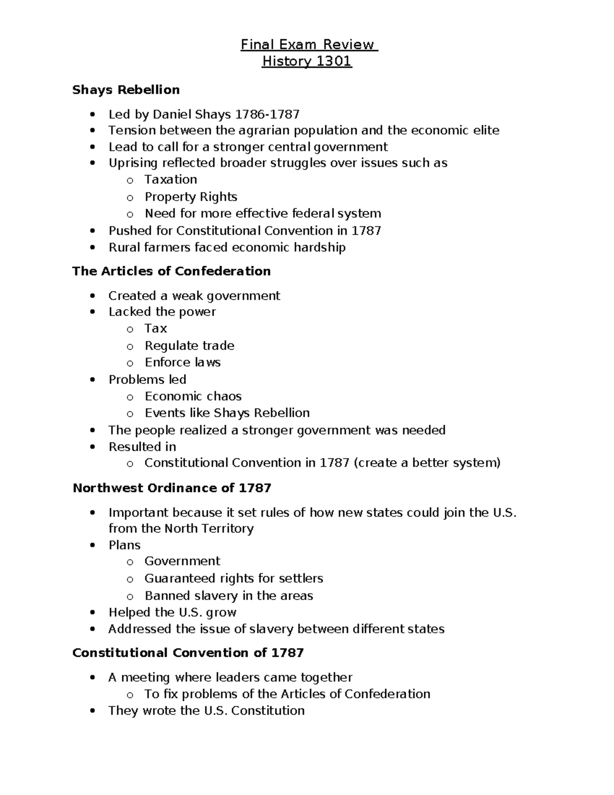 Document - idk - History 1301 Shays Rebellion Led by Daniel Shays 1786 ...