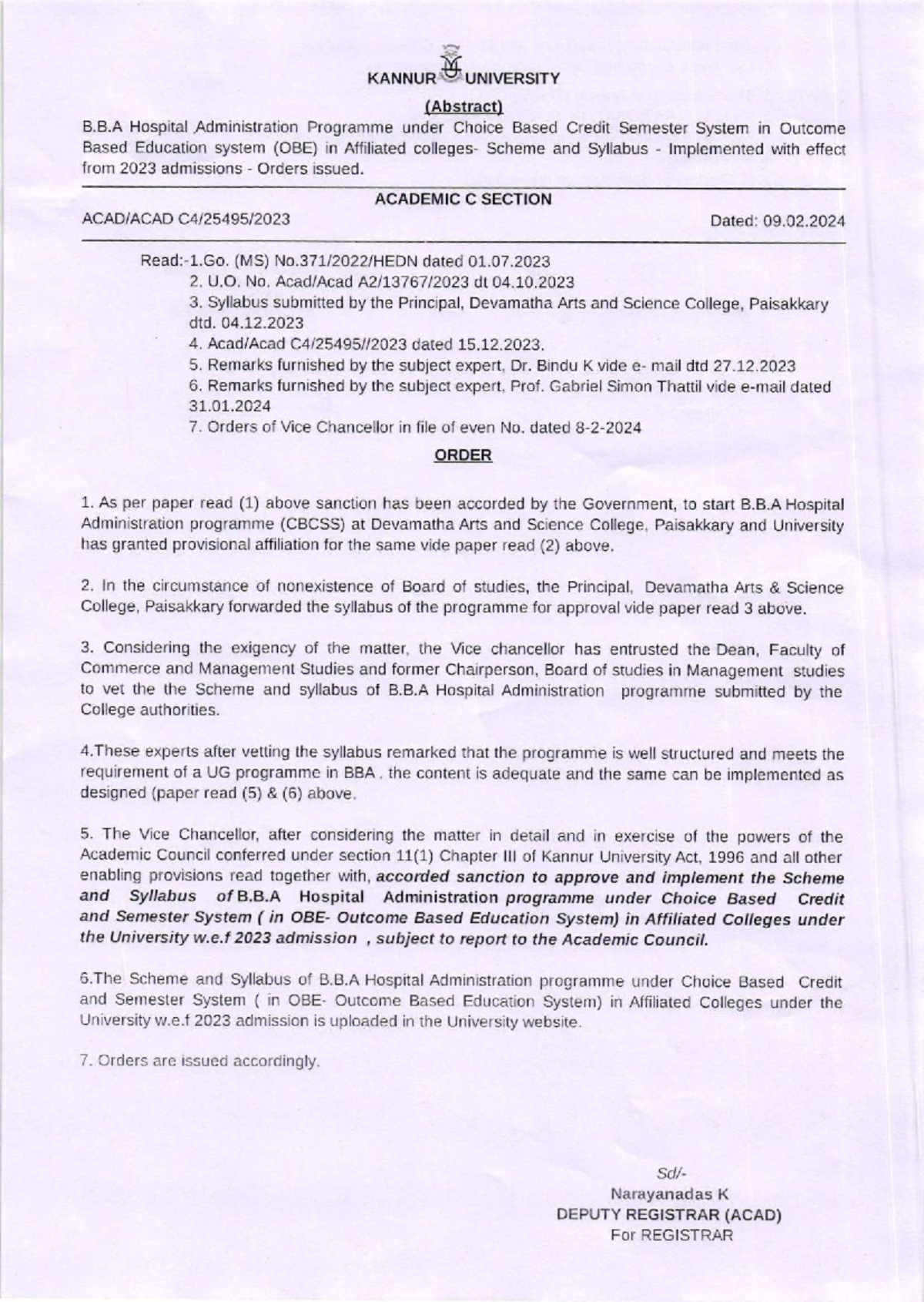 BBA Hospital syllabus - .-: M KANNUR .Y" UNIVERSITY (Abstract) B.B ...