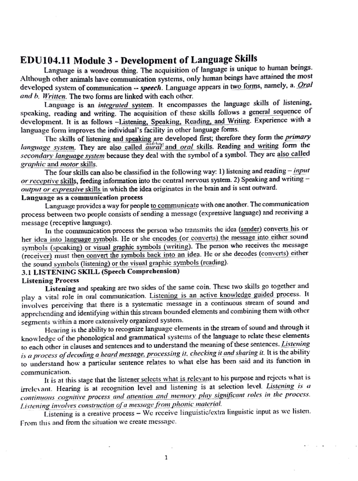 LSRW - Simple note - ####### EDU104 Module 3 - Development of Language ...