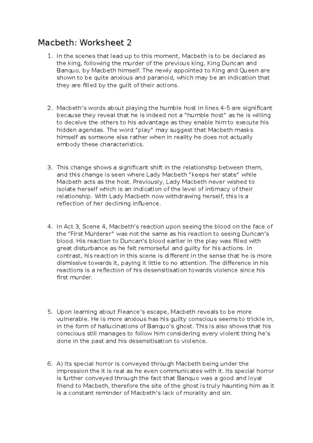Macbeth Worksheet 2 - In the scenes that lead up to this moment ...