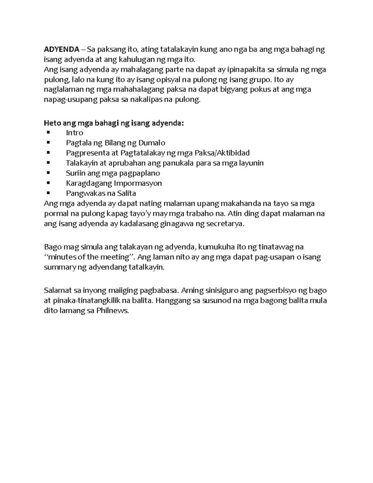 Adyenda - Lecture notes 4 - ADYENDA – Sa paksang ito, ating tatalakayin ...