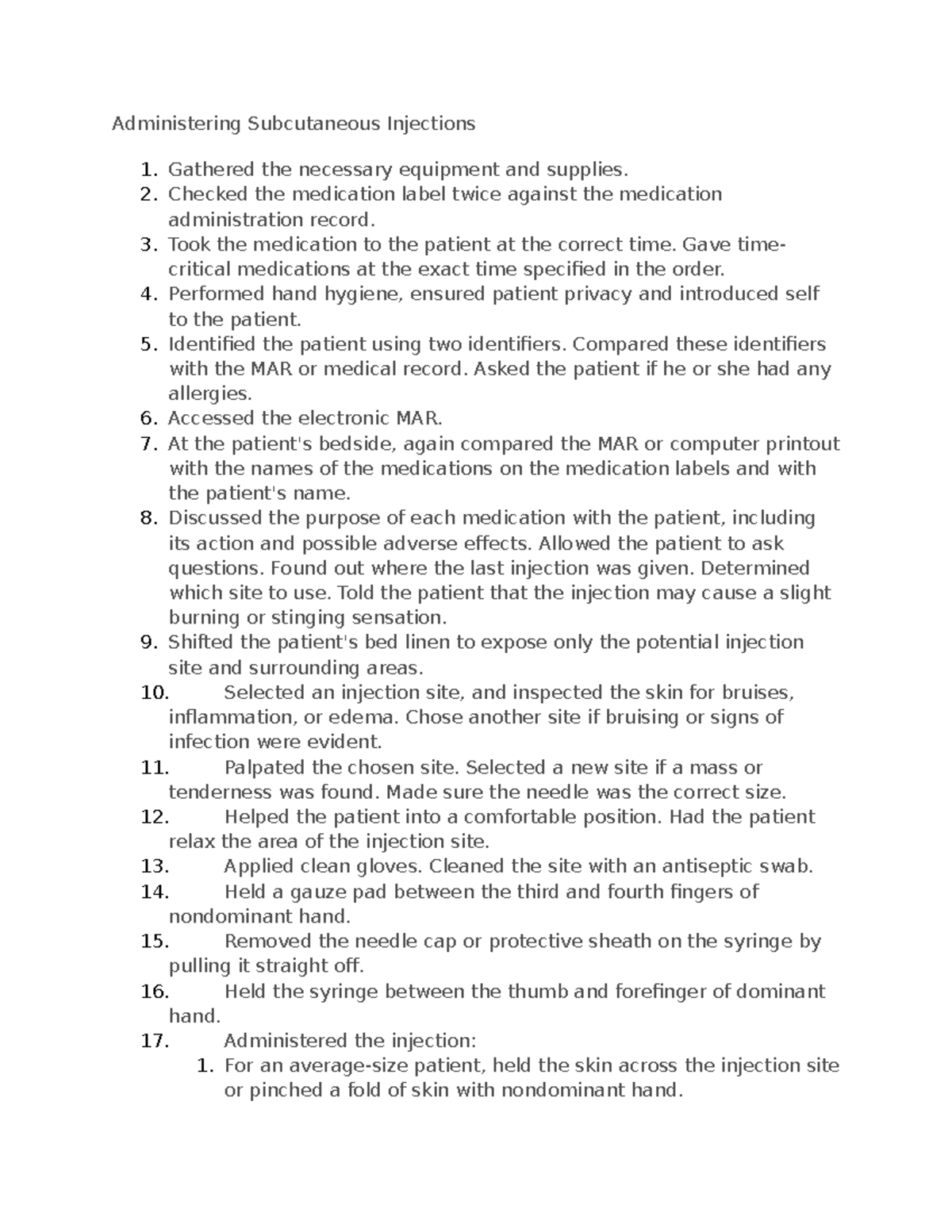 Administering Subcutaneous Injections - Administering Subcutaneous ...