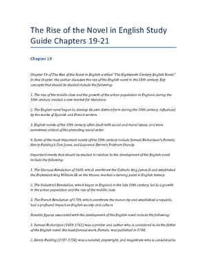 The Rise of the Novel in English Study Guide Chapters 16-18 - The Rise ...