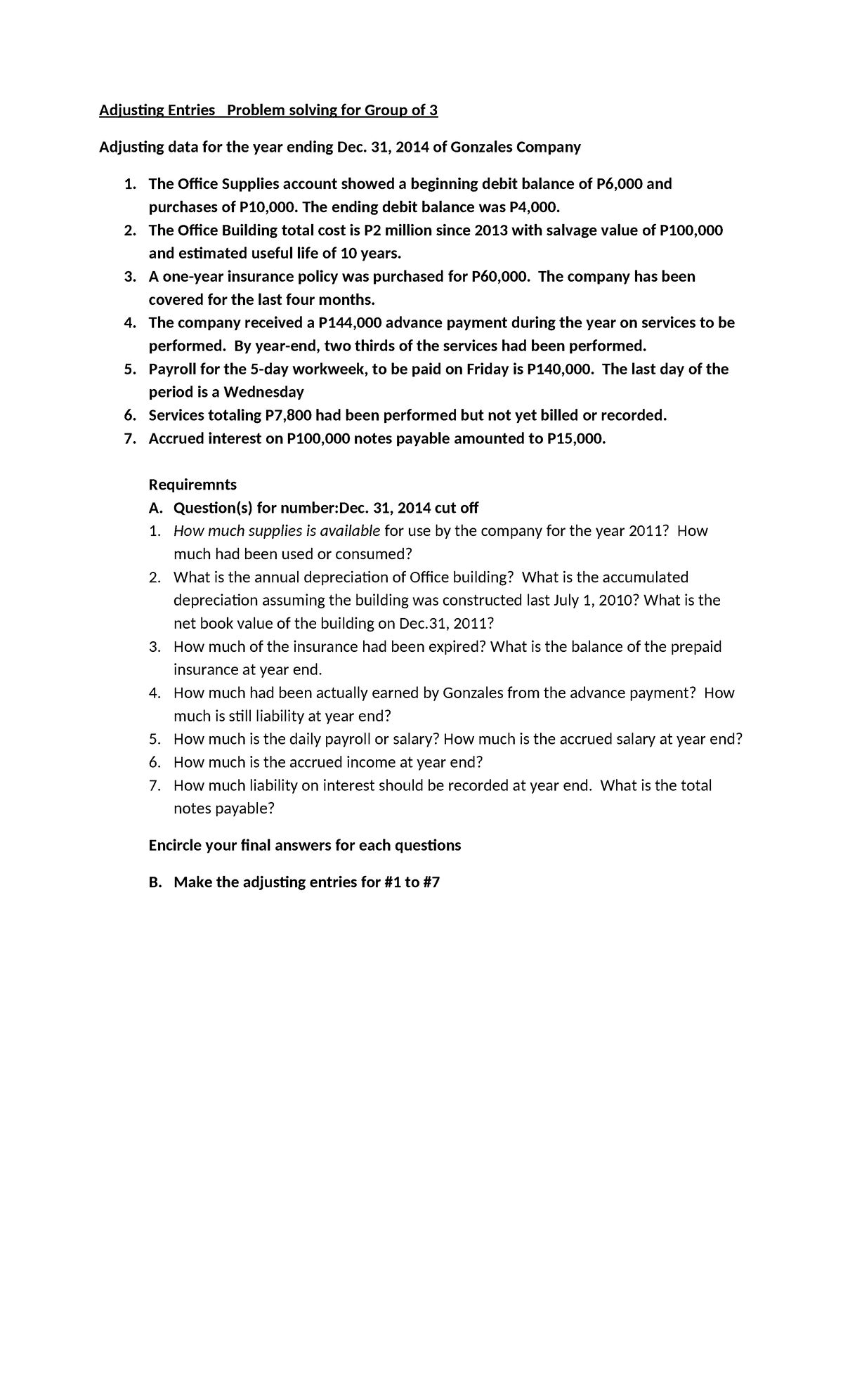 Adjusting Poblems - Adjusting Entries_ Problem solving for Group of 3 ...