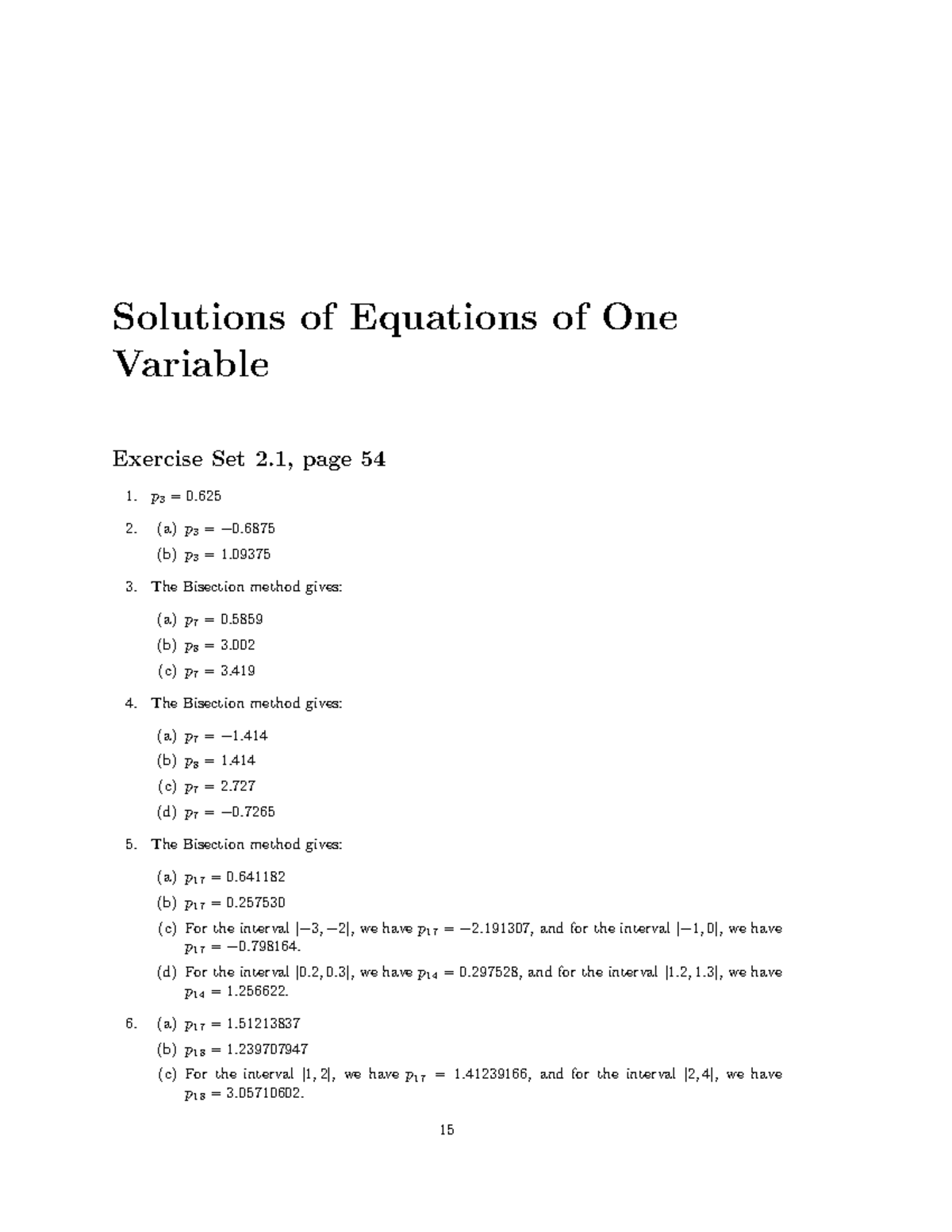 solutions to numerical analysis 10th edition - Solutions of Equations of One Variable Exercise ...
