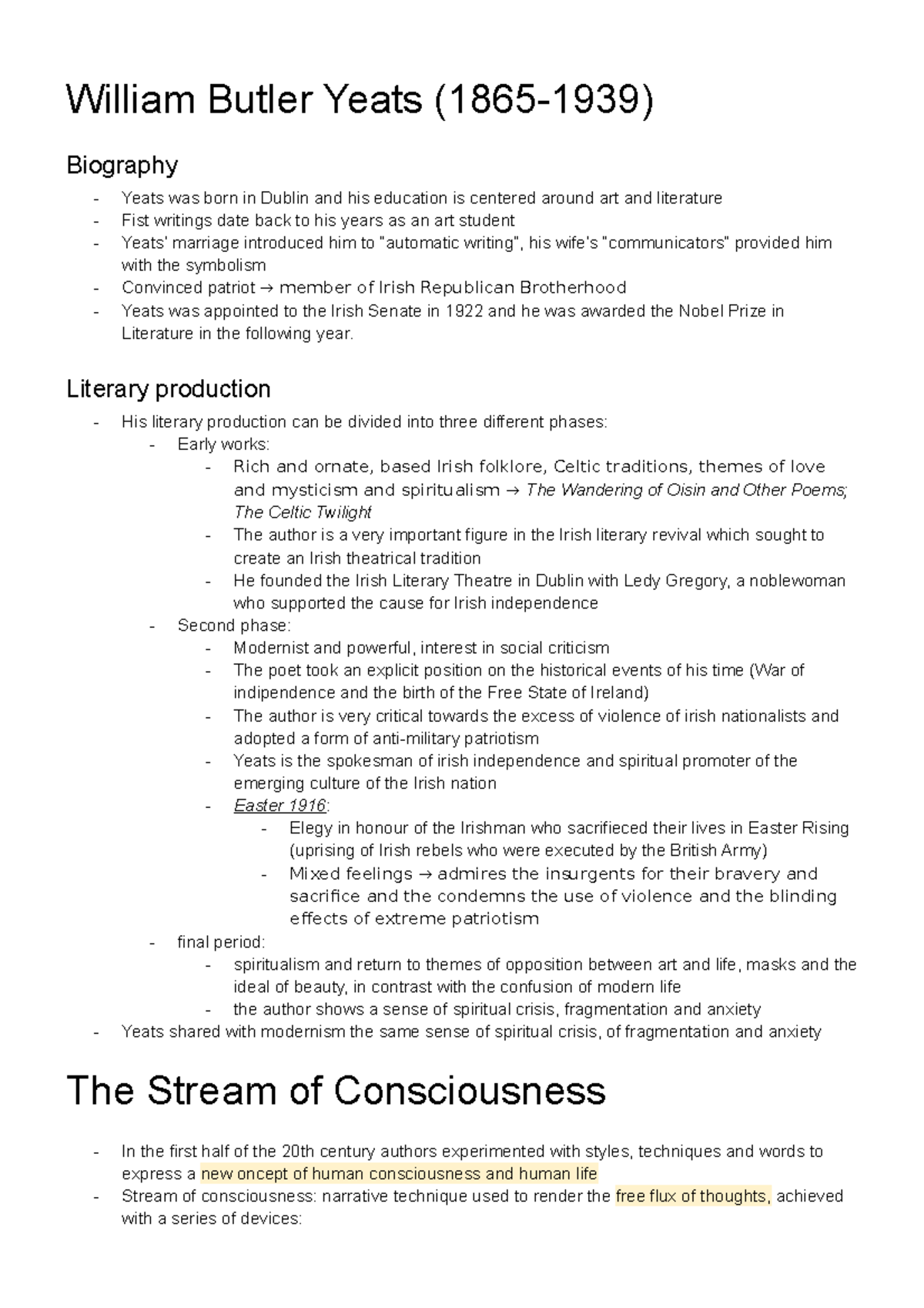 Yeats, Joyce, Woolf, Orwell - William Butler Yeats (1865-1939 ...