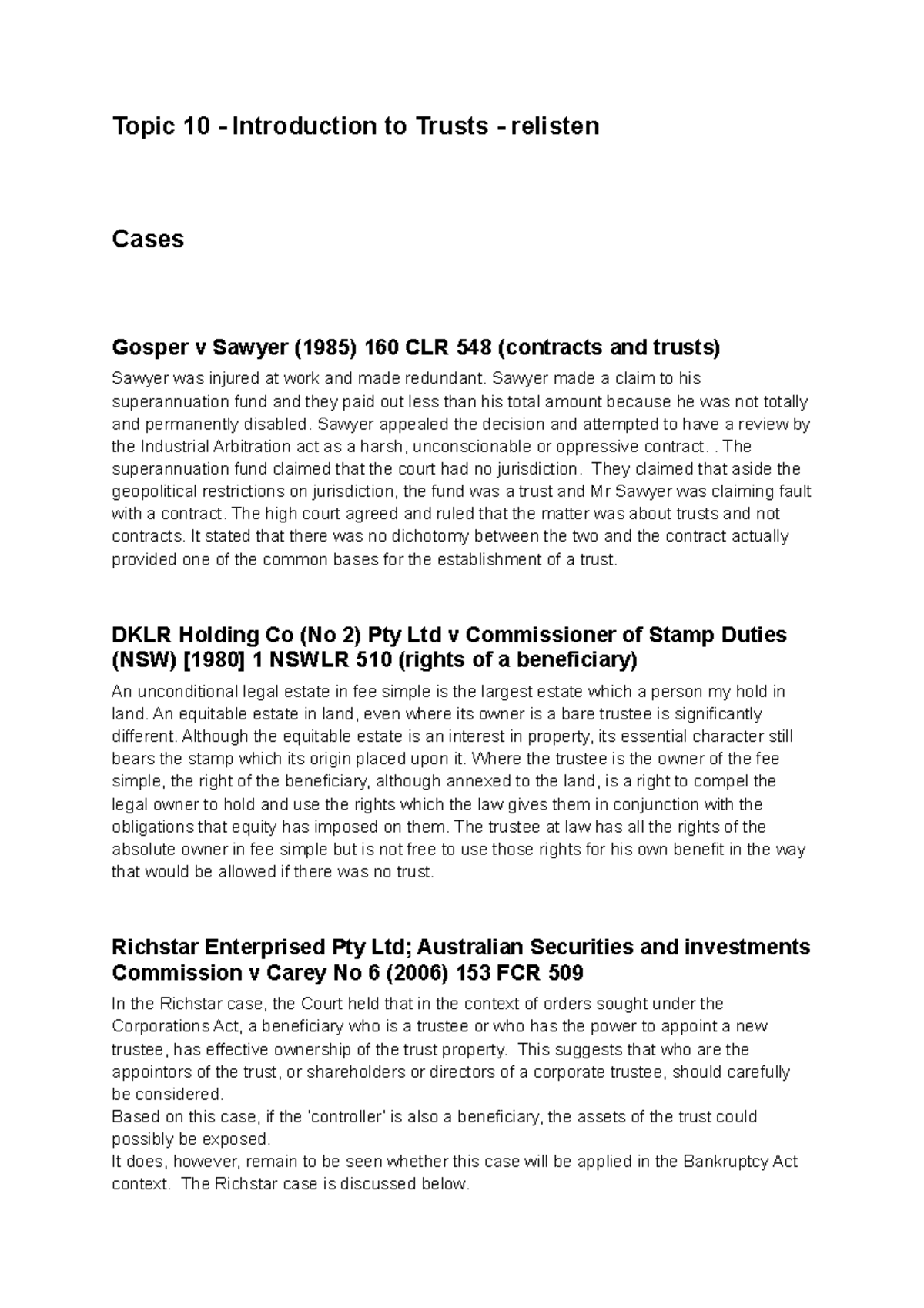 Topic 10 - Introduction to Trusts - Topic 10 - Introduction to Trusts ...