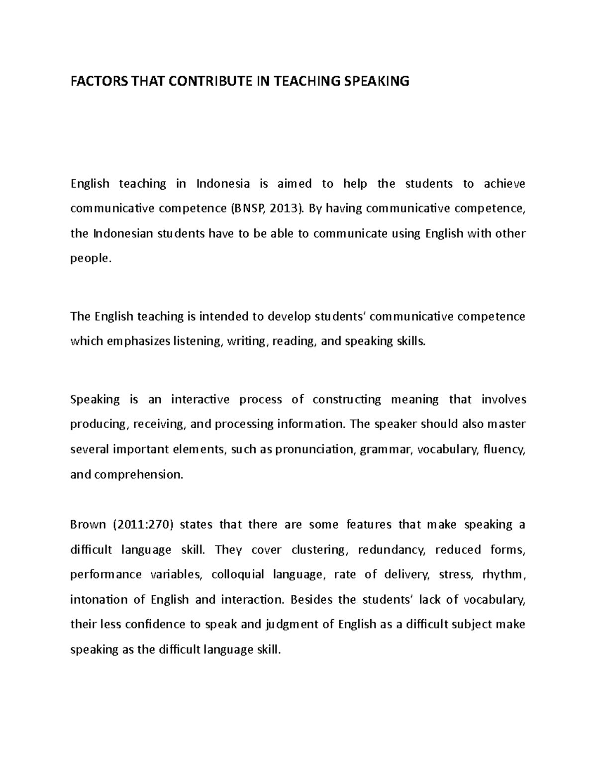 Factors THAT Contribute IN Teaching Speaking - FACTORS THAT CONTRIBUTE ...