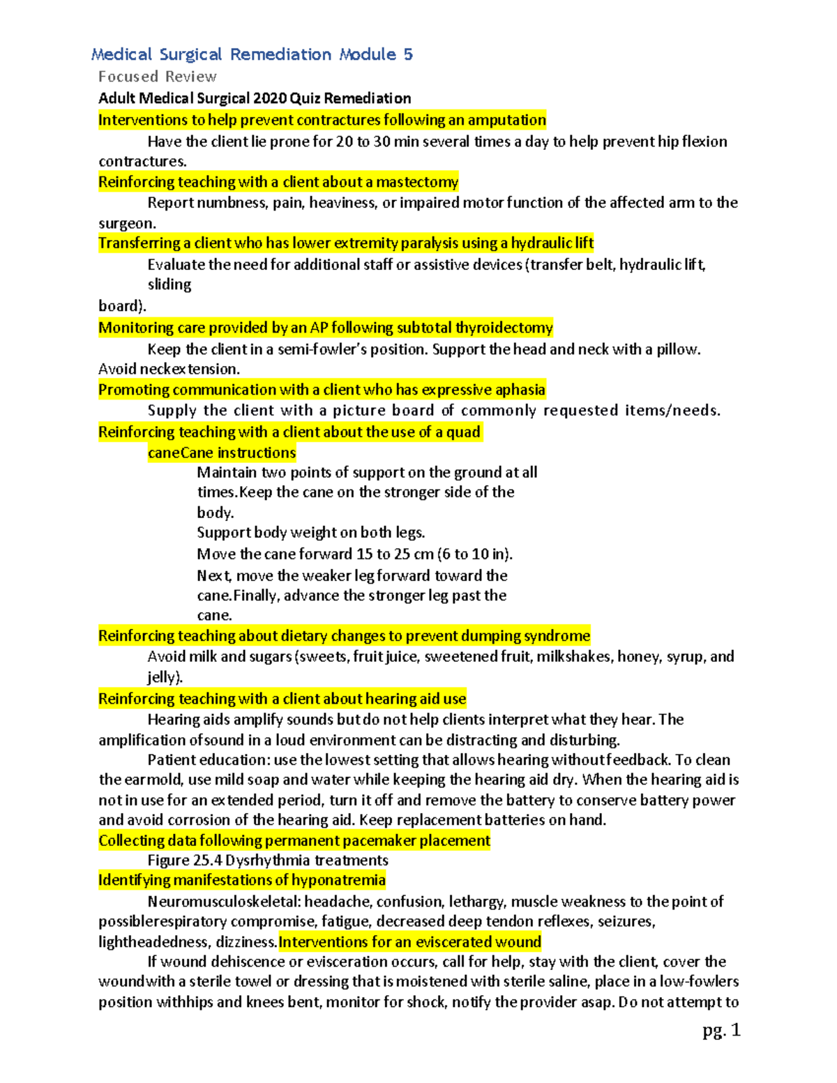 Medical Surgical Remediation.docx - pg. 1 Medical Surgical Remediation ...