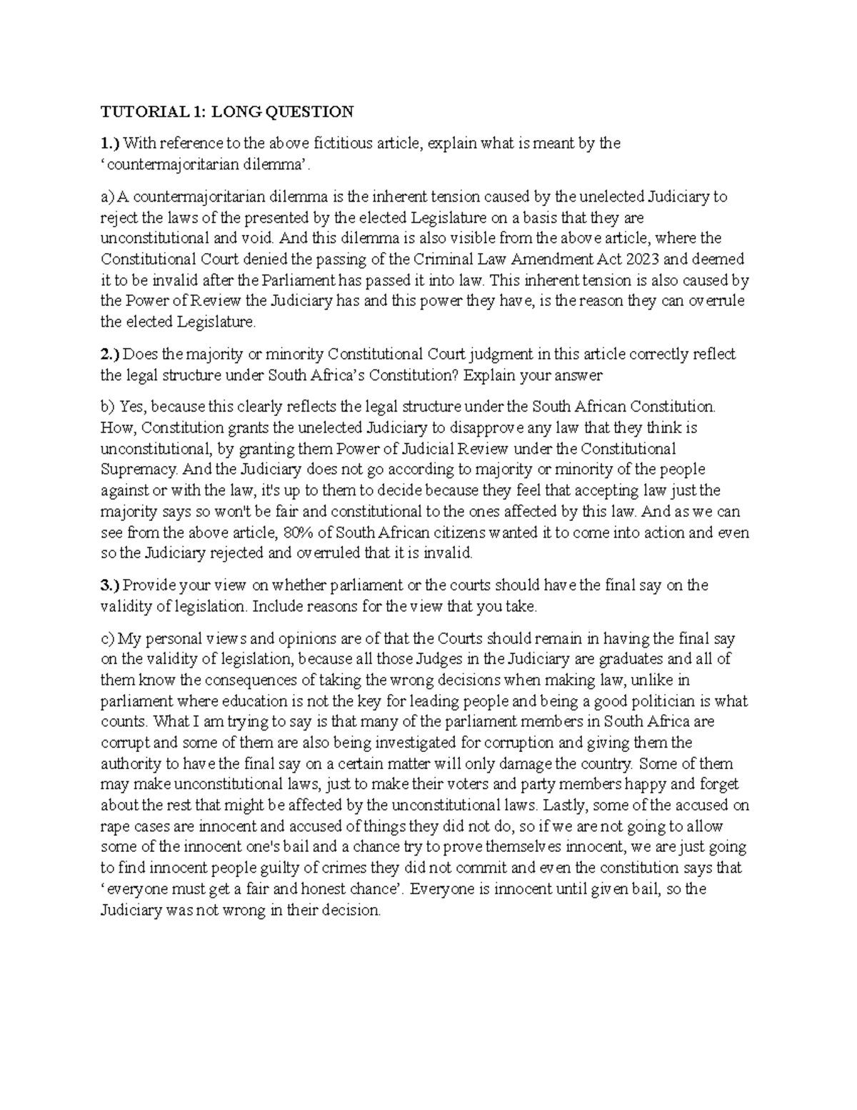 Document 19 - test yourself for the future - TUTORIAL 1: LONG QUESTION ...