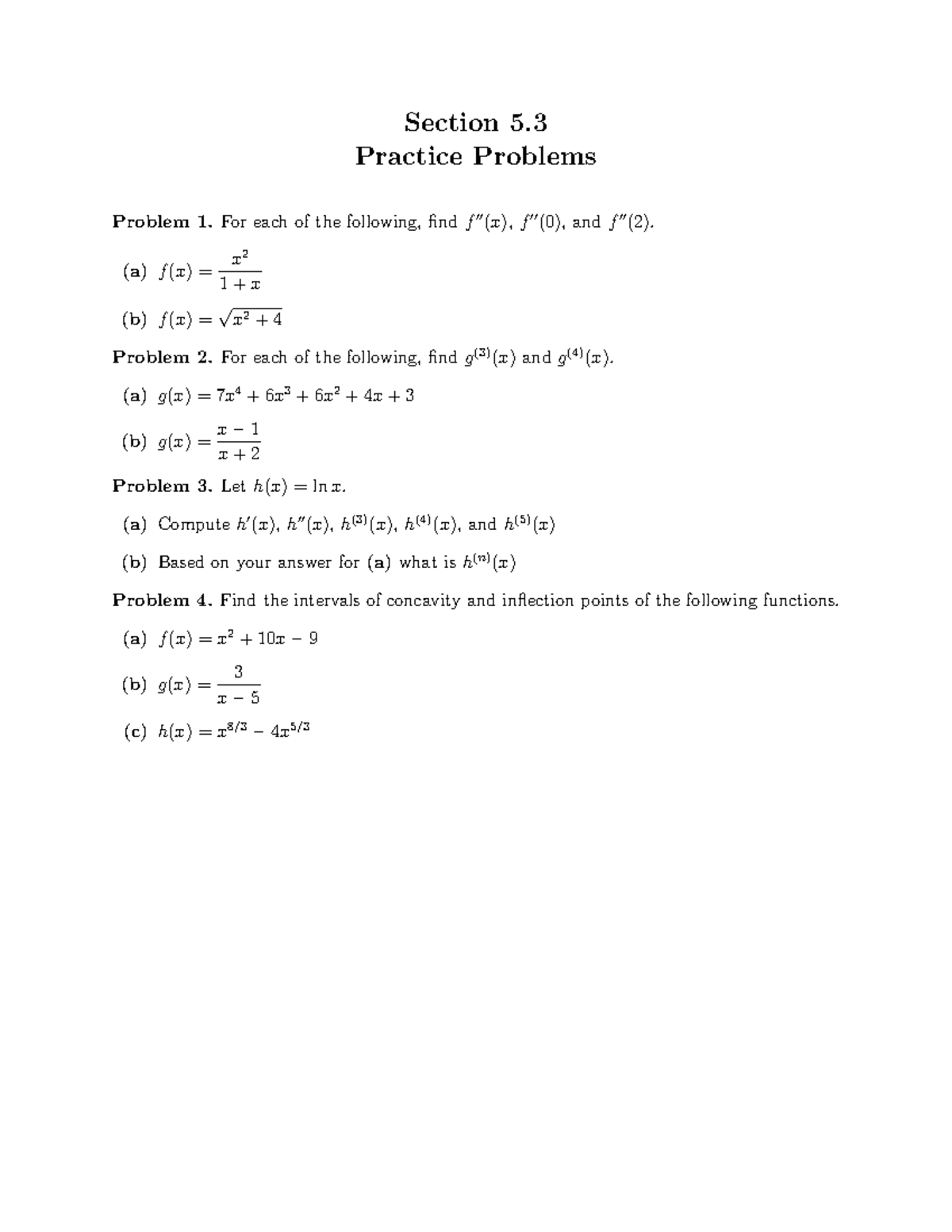 Section 5.3 - Practice Problems - Section 5. Practice Problems Problem ...