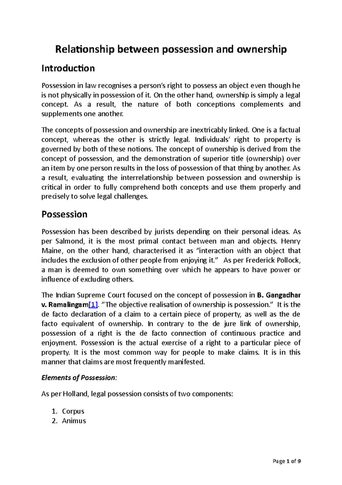 Relationship between possession and ownership - Relationship between ...