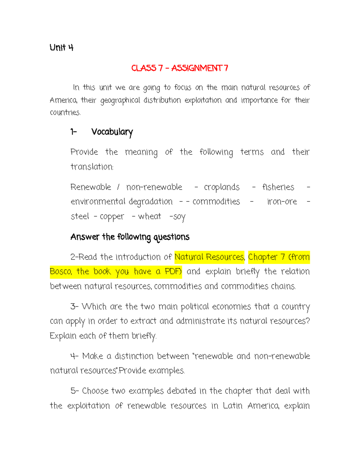 Class 7 Assignment 7 b GEO AMERICA - Unit 4 CLASS 7 - ASSIGNMENT 7 In ...