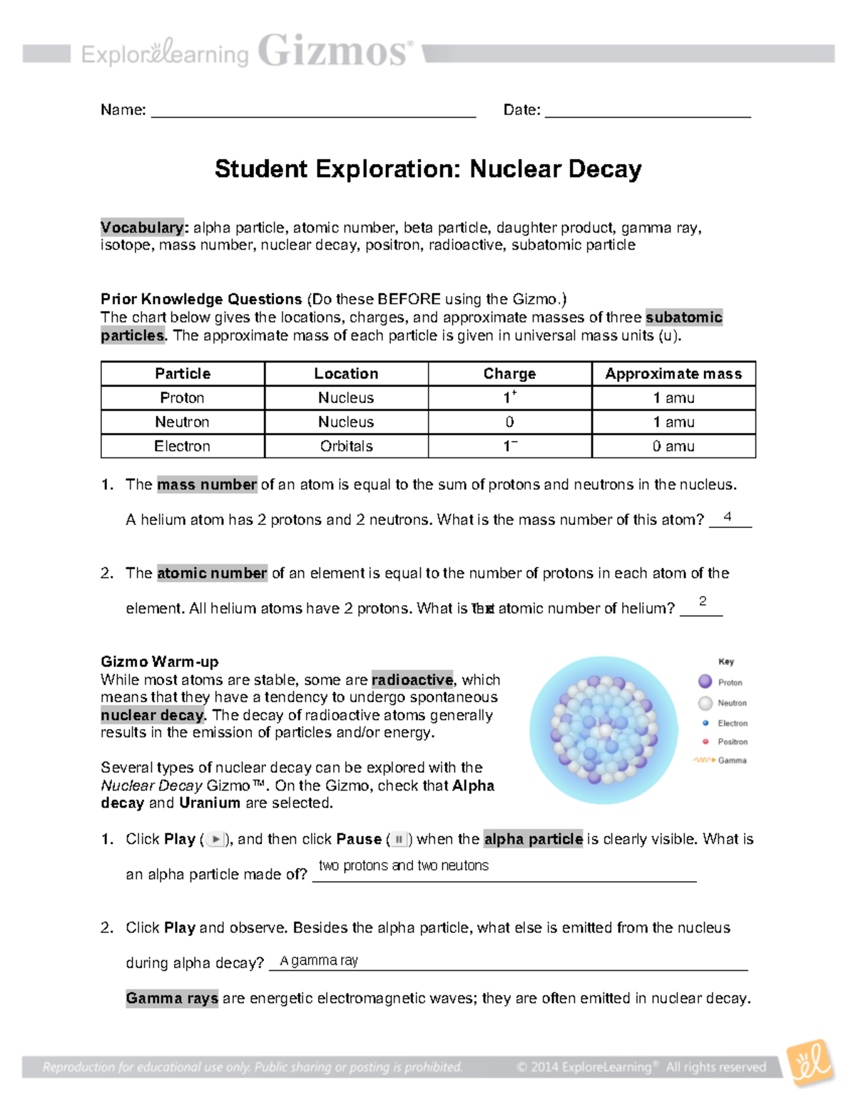 Nuclear Decay Gizmo - Name: ______________________________________ Date