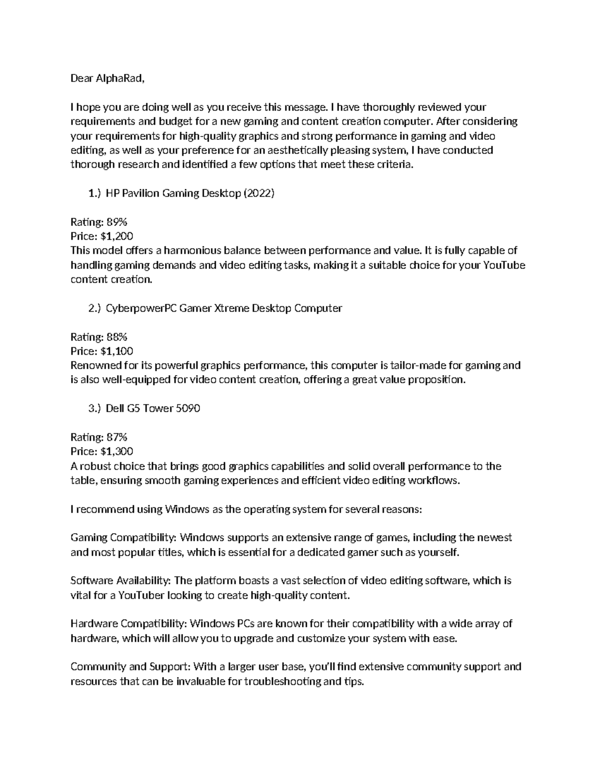 Dear Alpha Rad - letter assignment - Dear AlphaRad, I hope you are ...