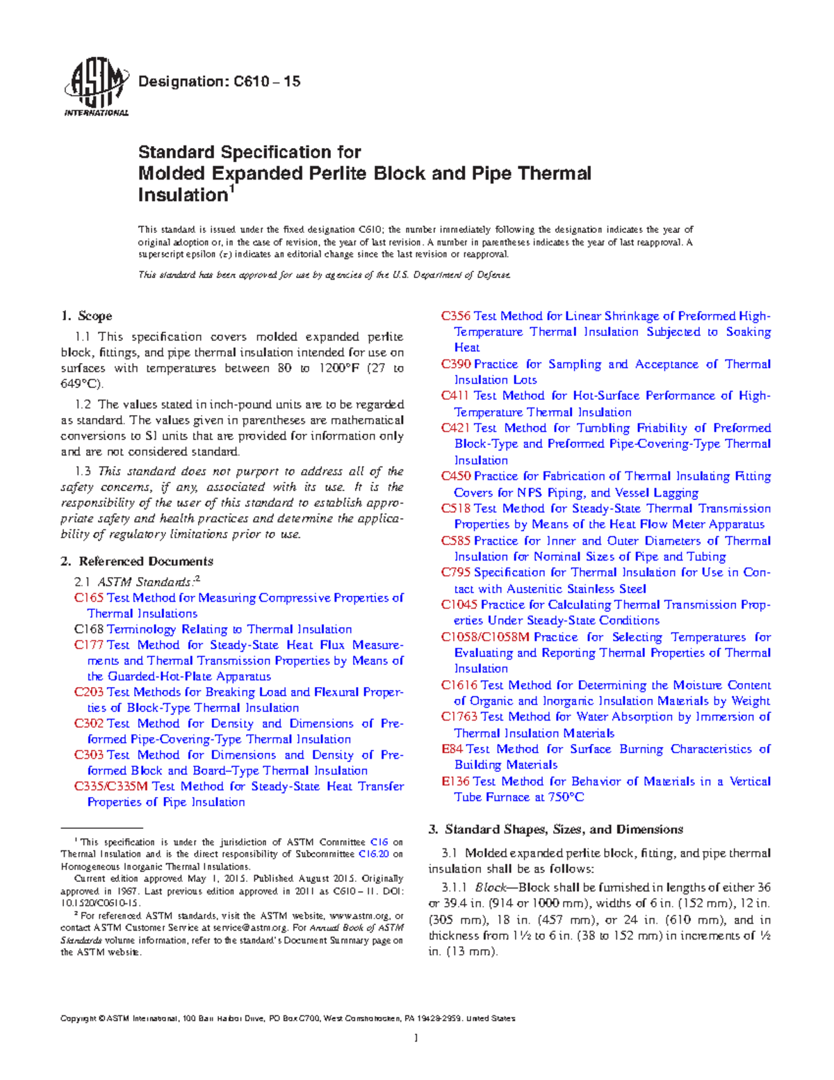 ASTM C610-15 Spec for Molded Block insulation from Expanded Pertlite ...