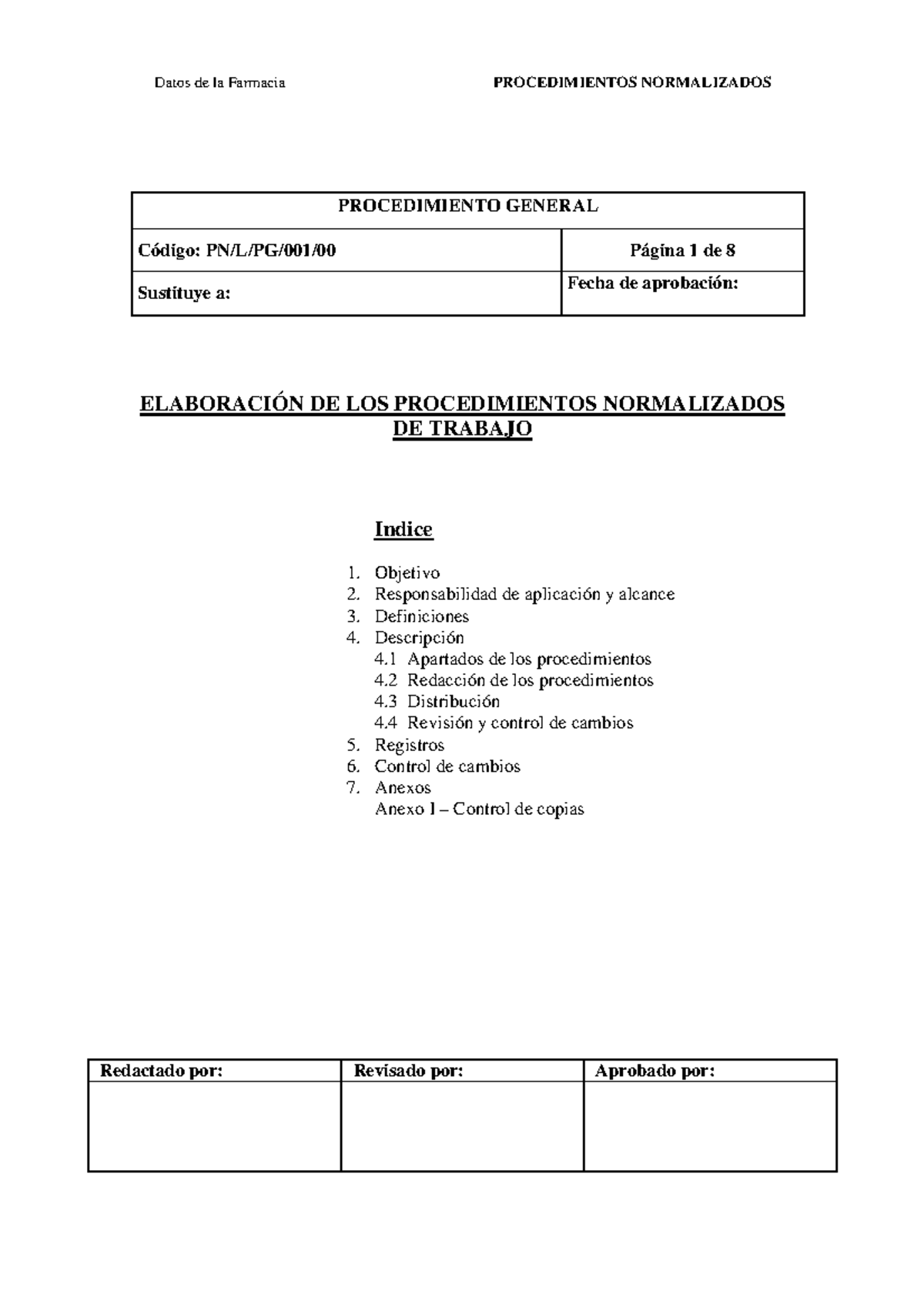 Procedimiento Normalizados De Trabajo Pnt Datos De La Farmacia
