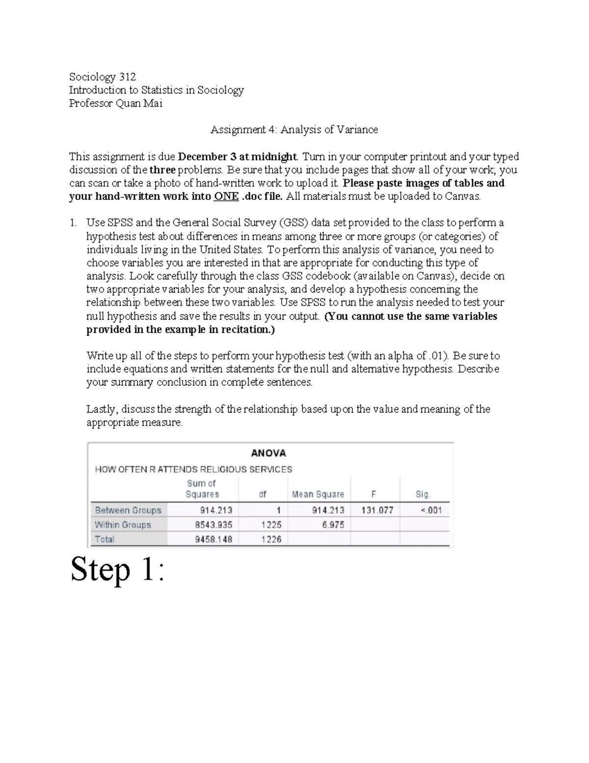 Assignment 4, Long assignment 4 - Sociology 312 Introduction to ...