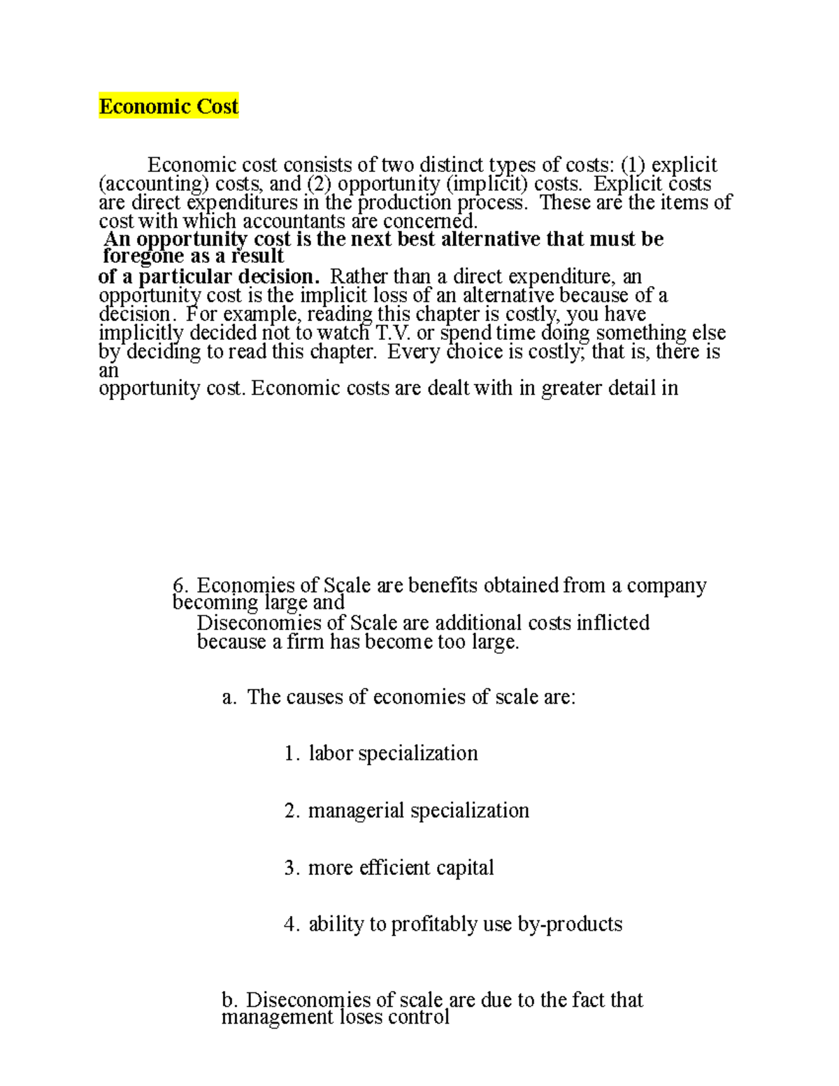 Introduction To Microeconomic Principles ecam in notes - Economic Cost ...