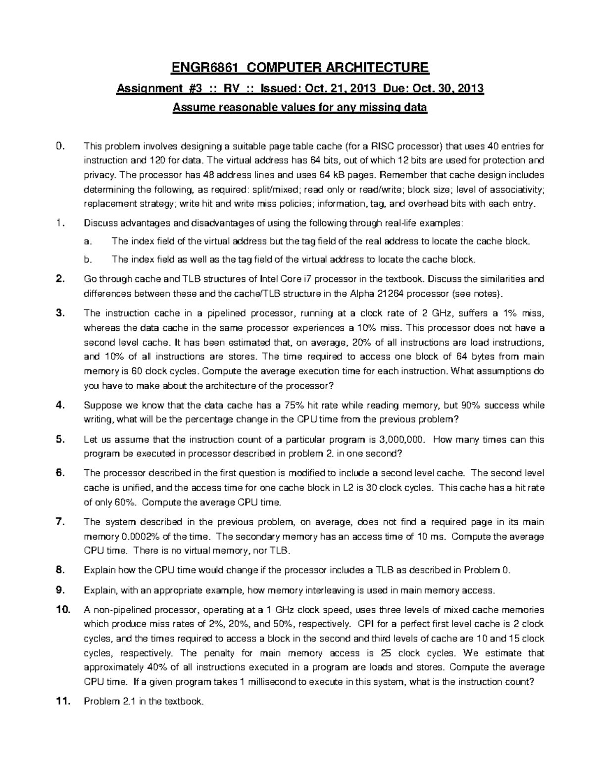 Assign #3 2013 - ENGR6861 COMPUTER ARCHITECTURE Assignment #3 :: RV :: Issued: Oct. 21 , 20 13 ...