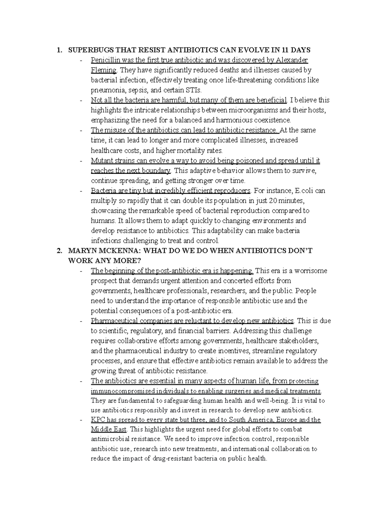 Evolution Paper - essay - 1. SUPERBUGS THAT RESIST ANTIBIOTICS CAN ...