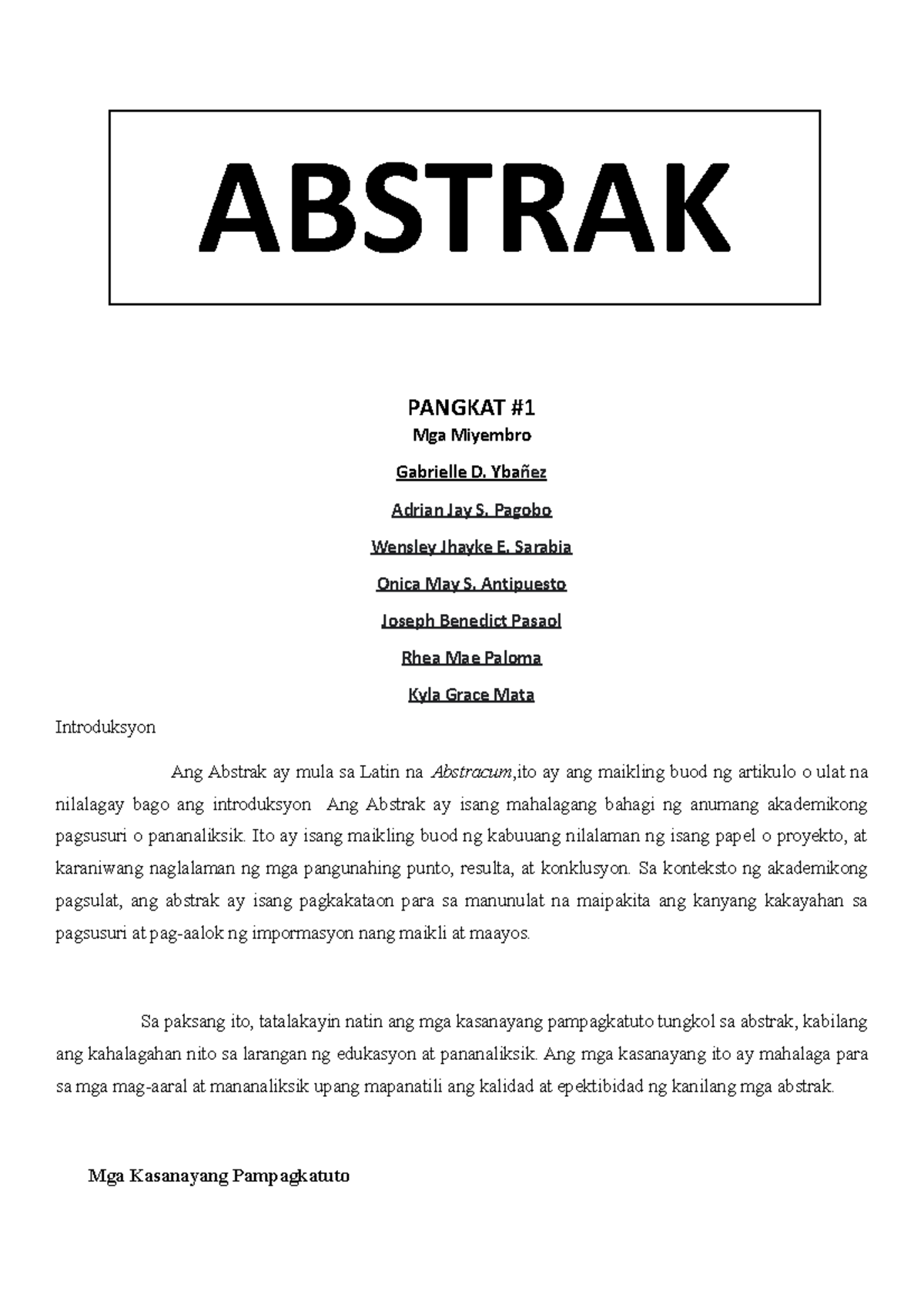 Group 1 Topic Outline - please use this hope it helps - Introduksyon ...