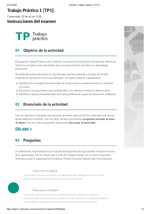 TP1-95% - Trabajo practico 1 de etica y deontologia - Trabajo Práctico 1 [TP1] Comenzado: 15 de ...