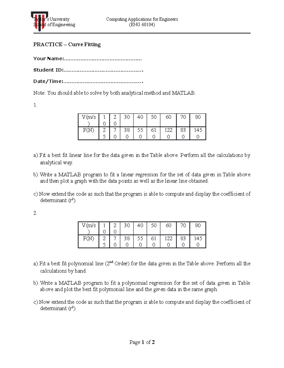 ENG2314 Practice 5 - engineering - Taylor’s University Computing ...