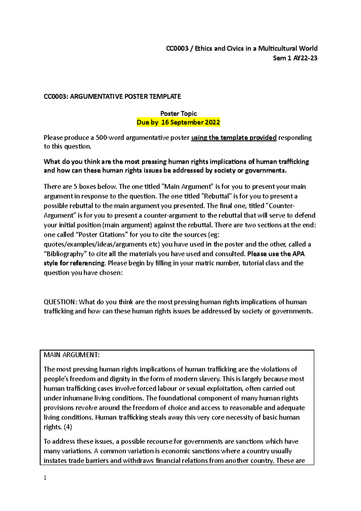 CC0003 Poster Topic - CC0003 / Ethics and Civics in a Multicultural ...