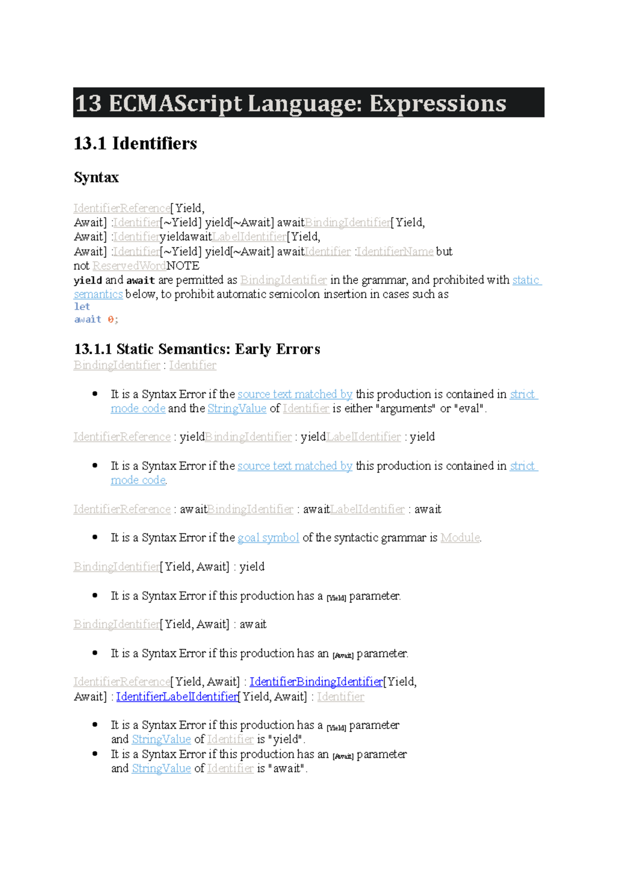 13 - yes - 13 ECMAScript Language: Expressions 13 Identifiers Syntax ...