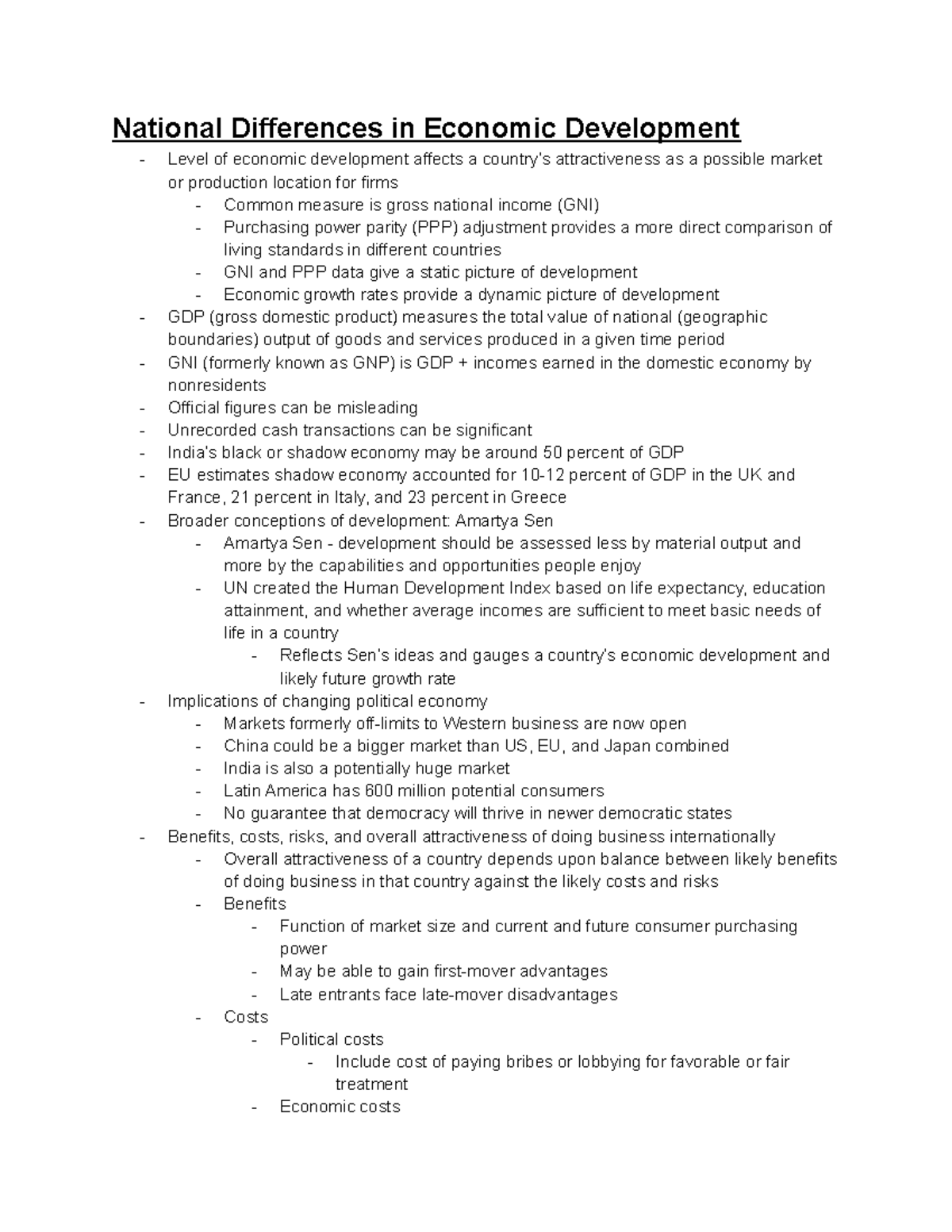 National Differences in Economic Development - Studocu