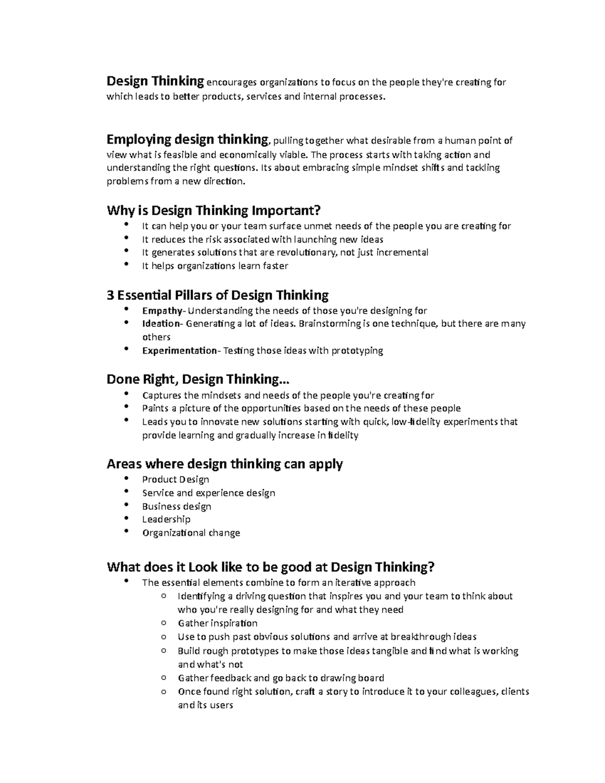 Module 4 - Chapter Notes - Design Thinking encourages organizations to ...