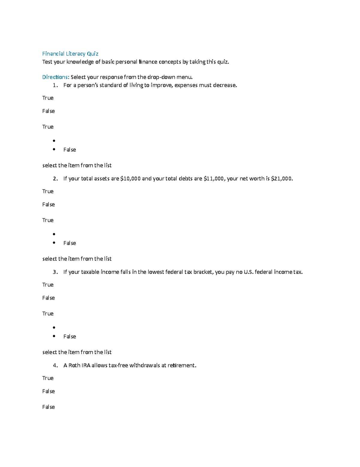 Financial literacy quiz - Financial Literacy Quiz Test your knowledge ...