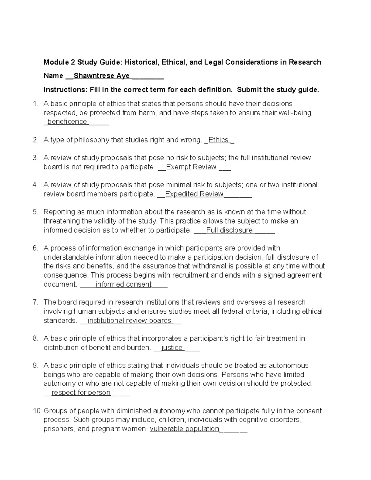 NUR 4310 Module 2 Study Guide - Module 2 Study Guide: Historical ...